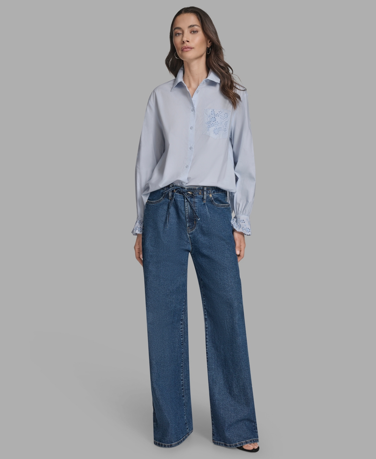 Click here for Bcbg Womens Long Sleeve Button-Up Embroidered Top... prices