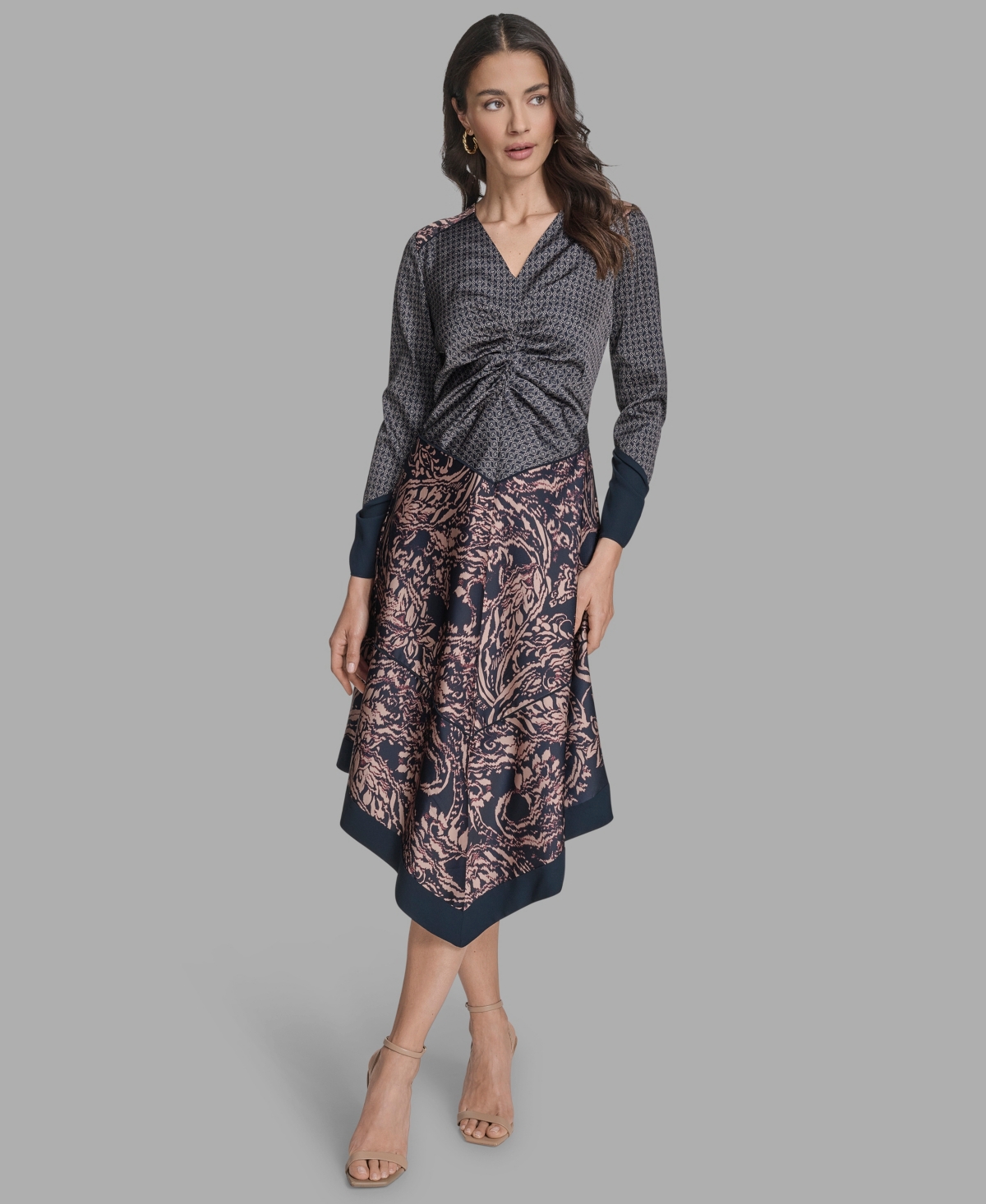 Click here for Bcbg Womens Long Sleeve Mix-Print V-Neck Dress - D... prices