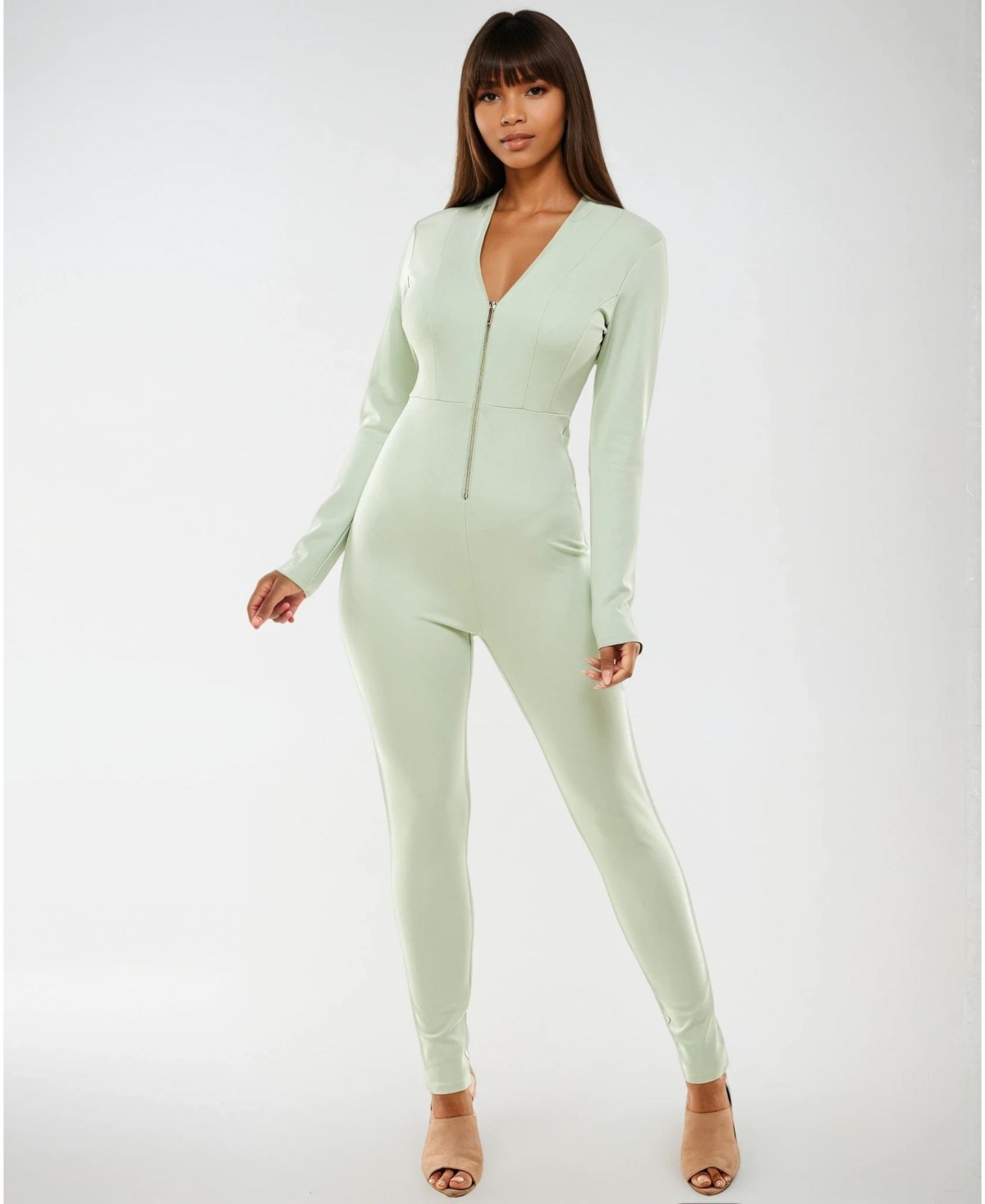 Click here for Bebe Womens Basic Knit Zip-Up Catsuit - Celadon prices