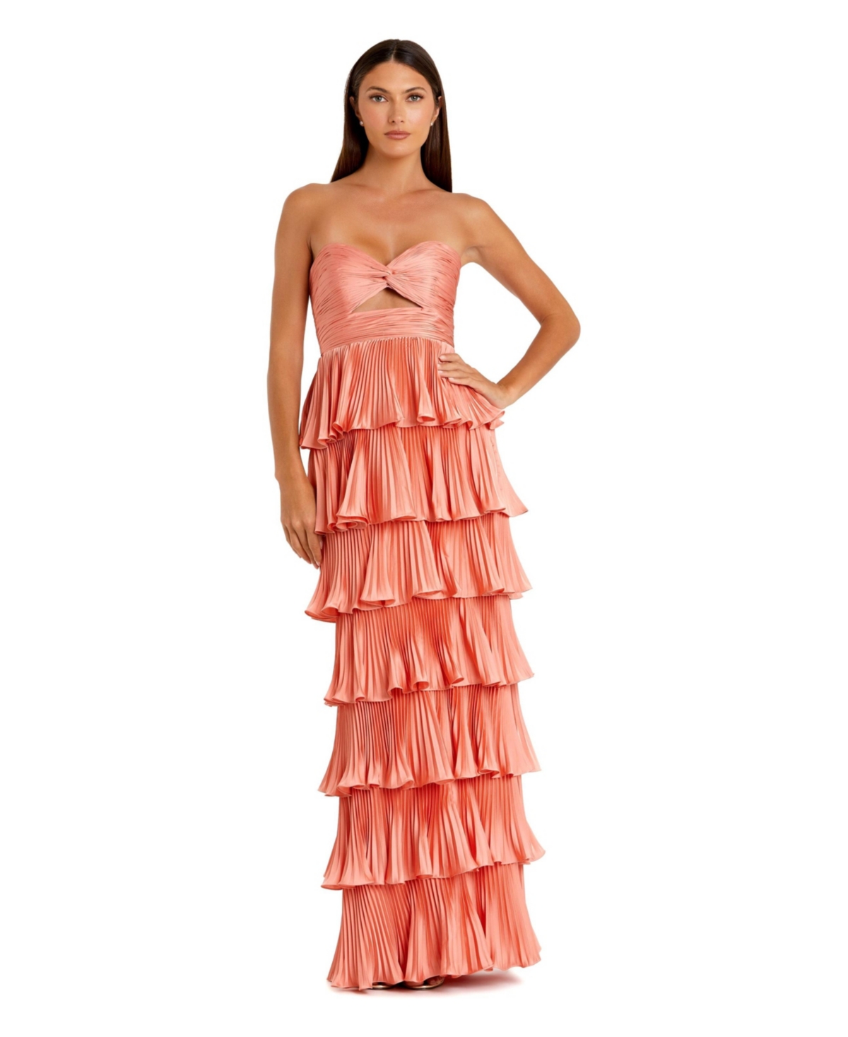 Click here for Mac Duggal Womens Pleated Charmeuse Strapless Tier... prices