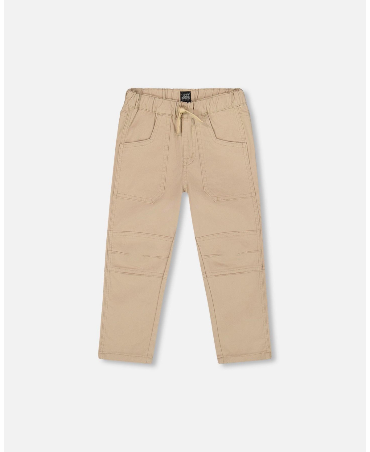Deux par Deux Boy Twill Jogger Pants with Patch Pockets In Beige - Child - Beige
