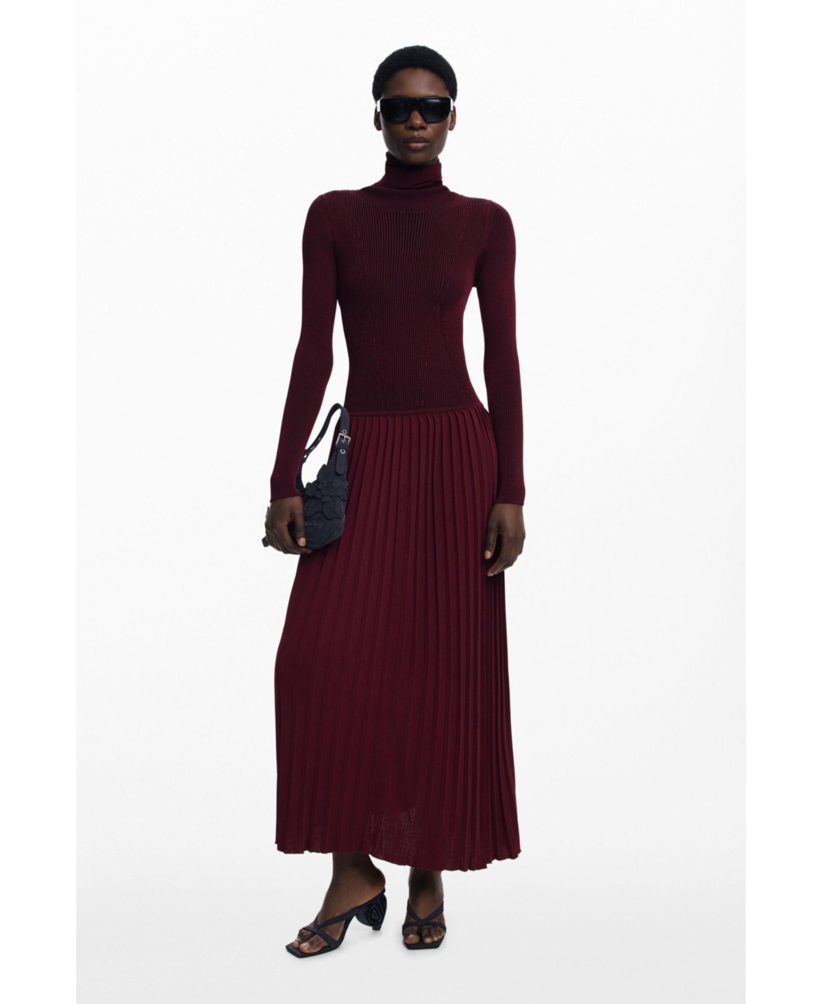 Click here for Desigual Womens Pleated long dress - Dark red prices