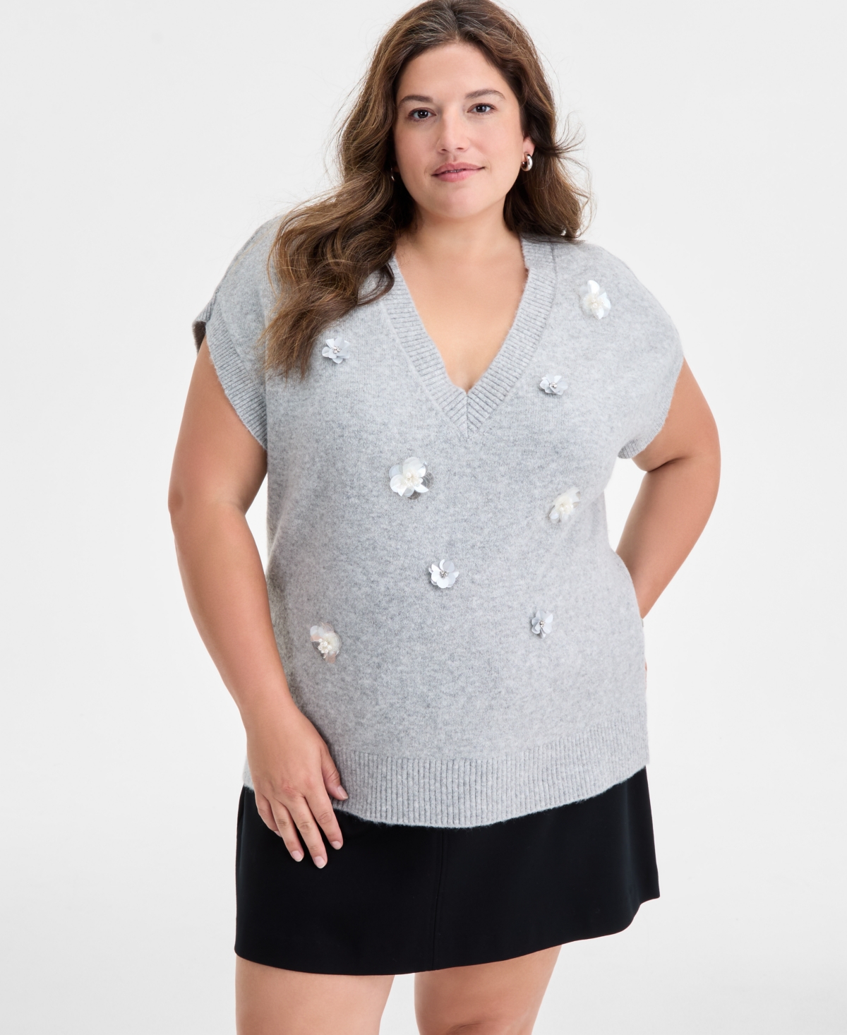 Click here for On 34th Trendy Plus Size Embellished Cap-Sleeve Sw... prices
