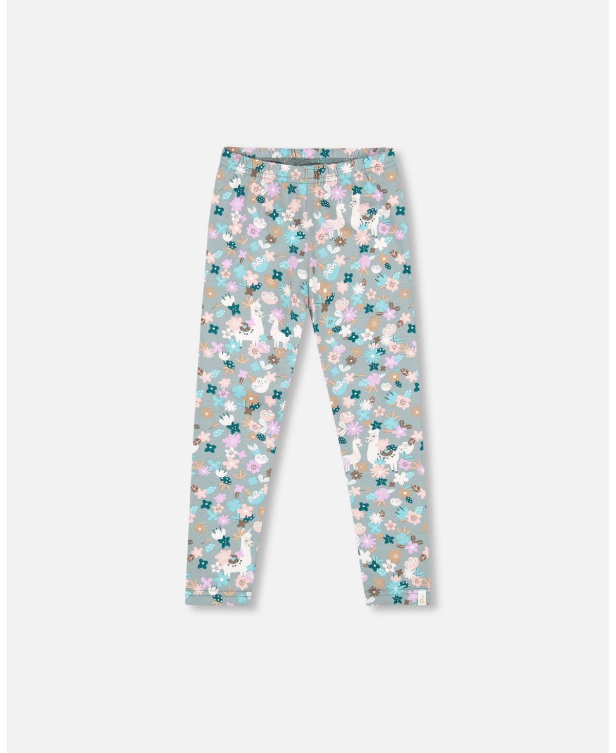 Deux par Deux Big Girls Cotton Leggings Blue Llama Print - Blue llama print