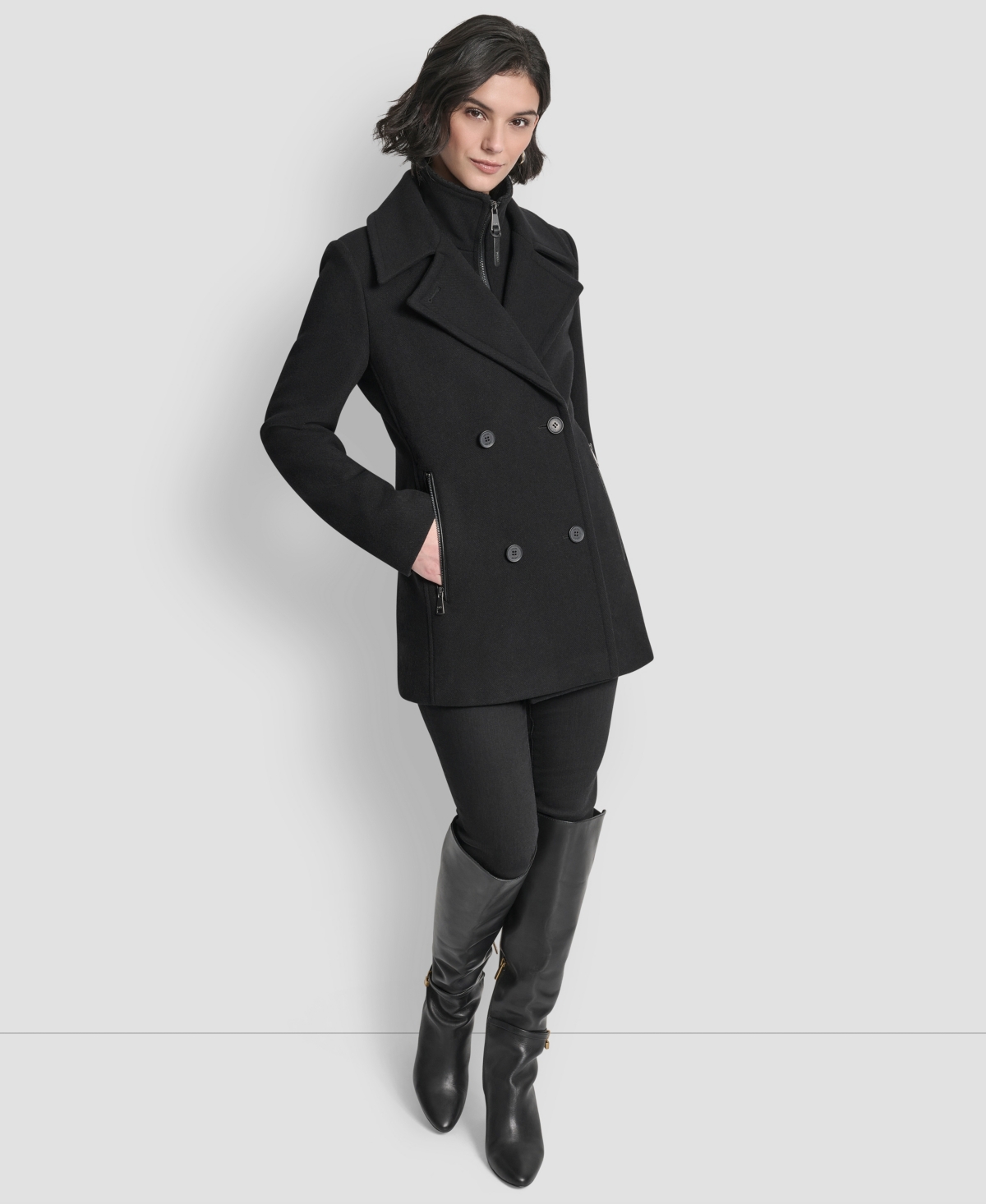 Click here for Dkny Womens Double-Breasted Bibbed Collared Coat -... prices