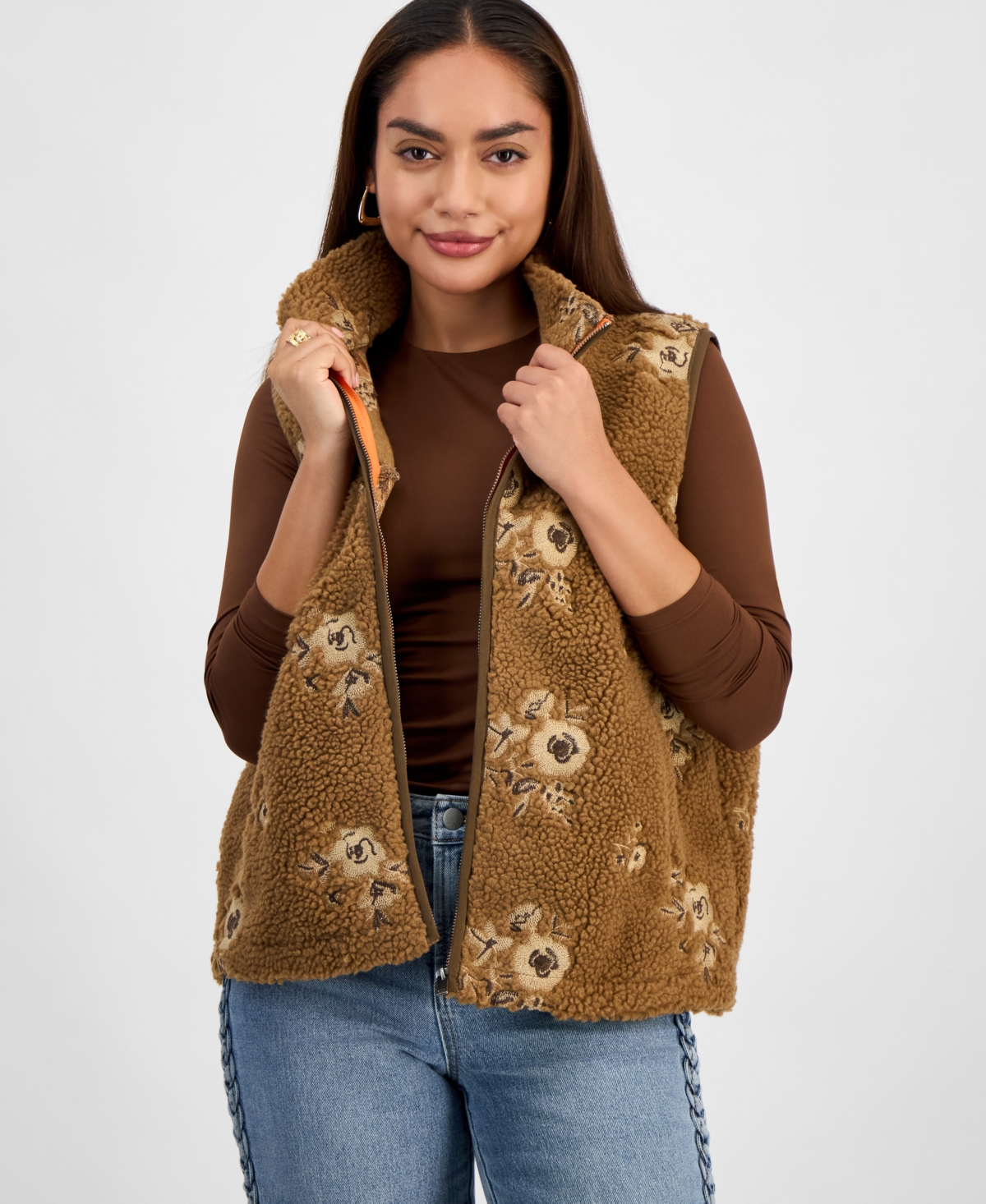 Click here for And Now This Petite Embroidered Sherpa Fleece Vest... prices