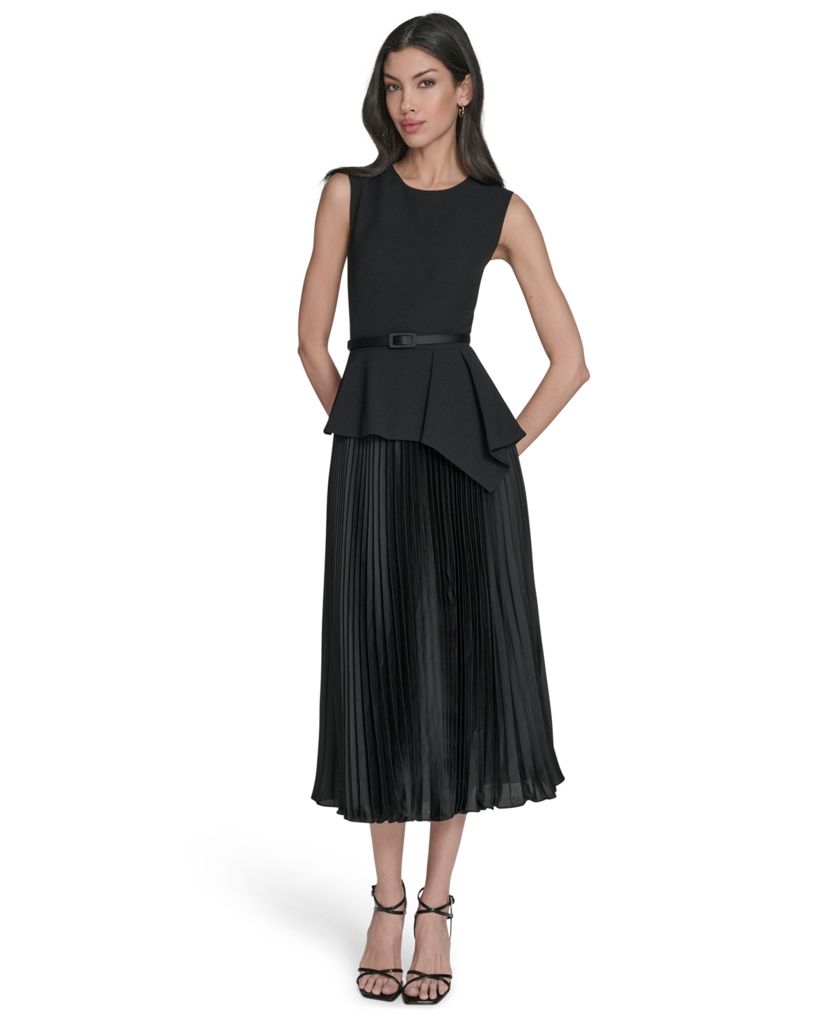 Click here for Eliza J Womens Sleeveless Crewneck Peplum Midi Dre... prices