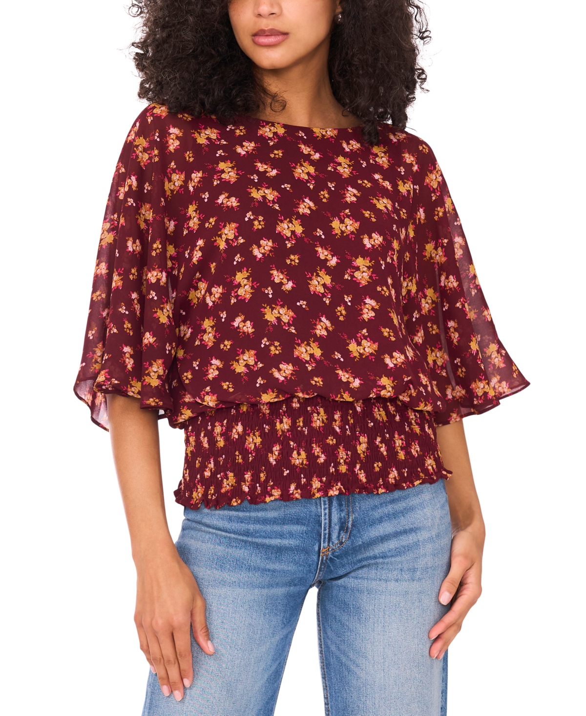 Click here for Sam & Jess Womens Smocked-Waist Top - Ruby Wine prices