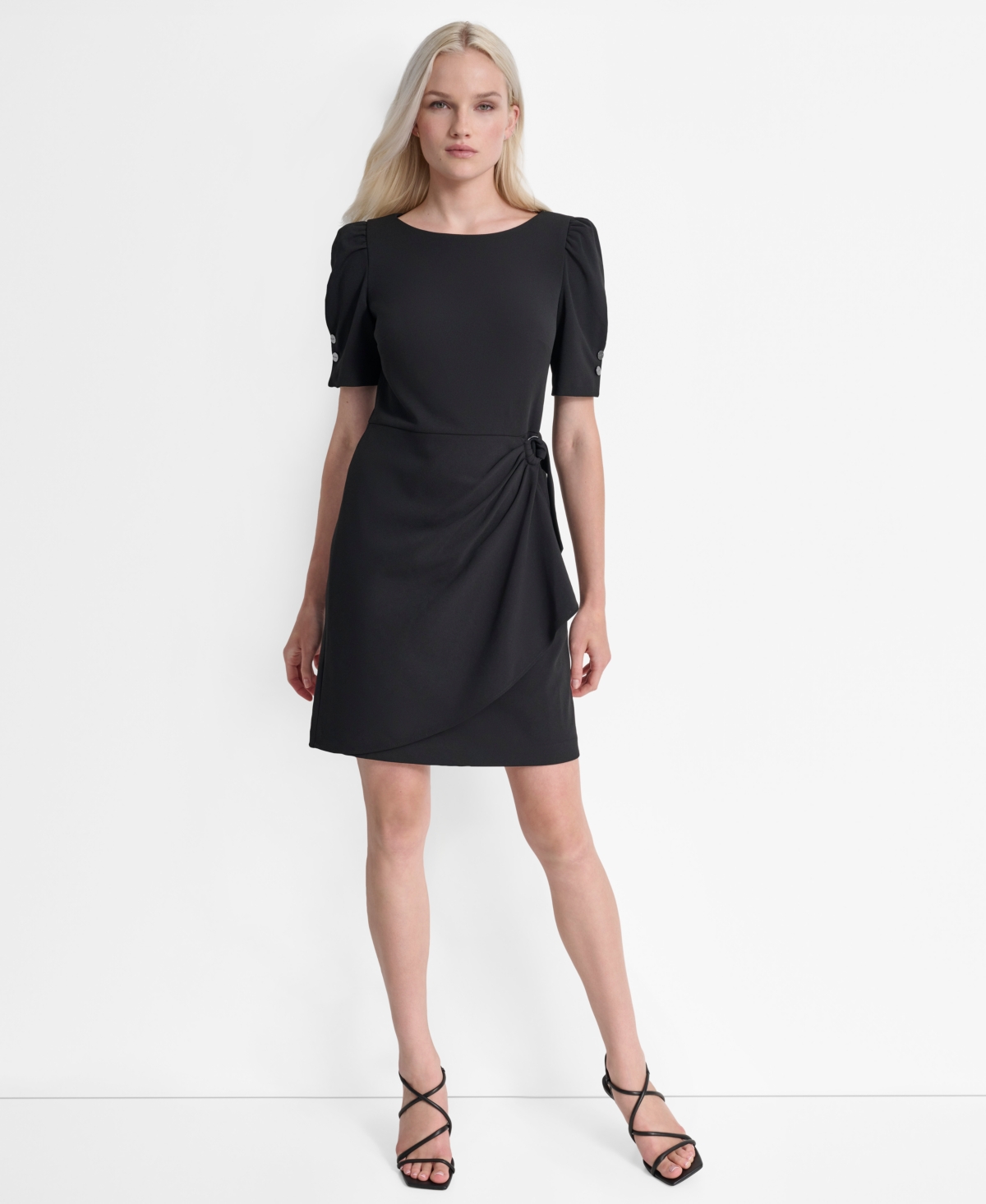 Dkny Womens Short Sleeve Jewel Neck Scuba Crepe Dress - Black