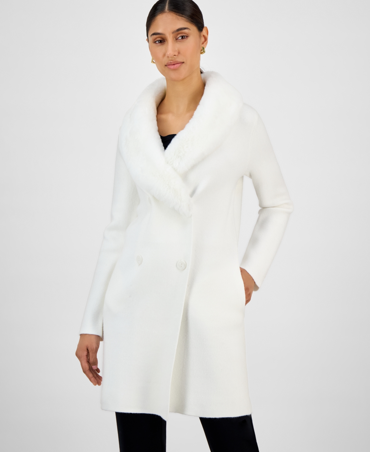 Click here for T Tahari Womens Faux-Fur Shawl-Collar Jacket - Sof... prices