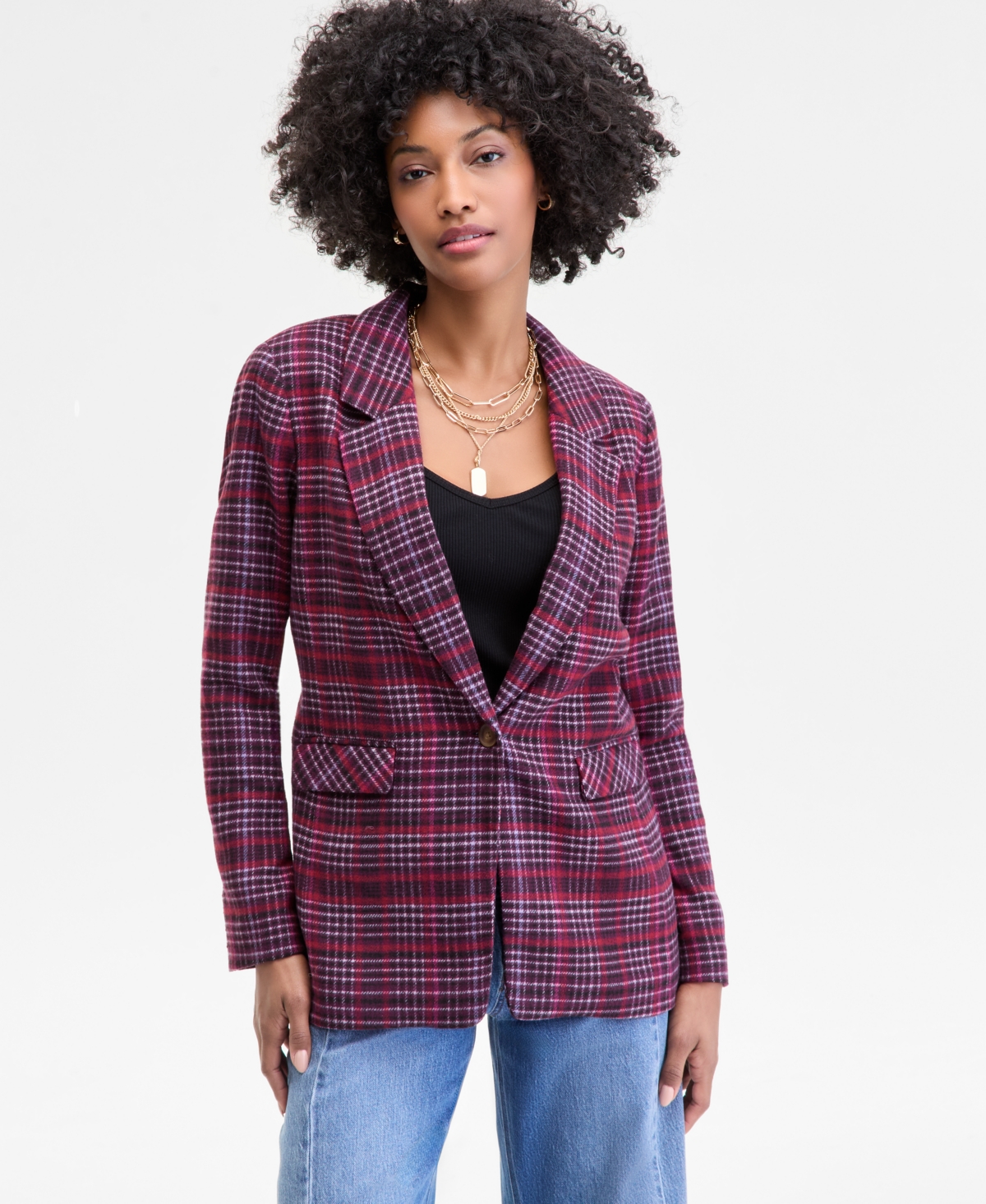 Click here for On 34th Womens Plaid Single-Button Blazer  Macys E... prices