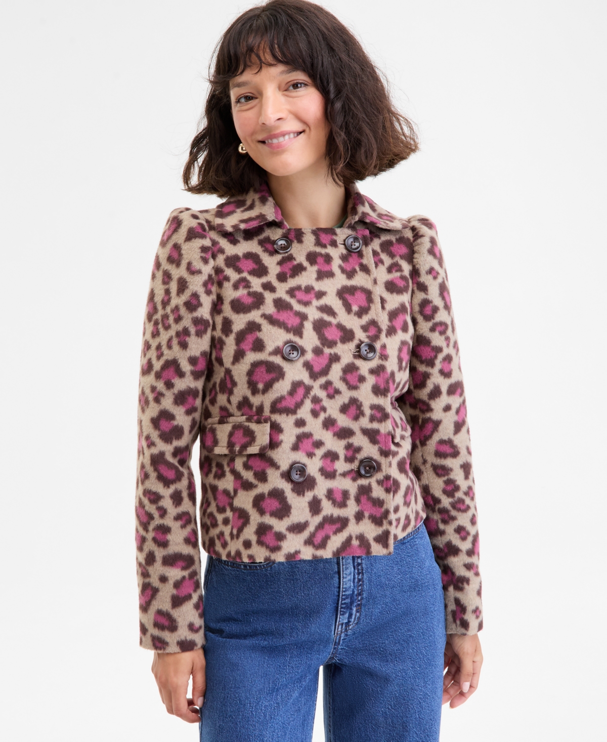 Click here for On 34th Womens Brushed Animal Print Shrunken Peaco... prices