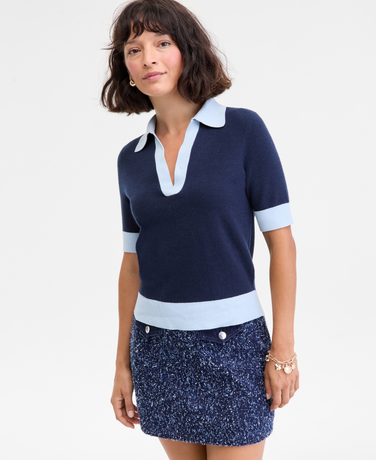 Click here for On 34th Womens Colorblocked Polo Short Sleeve Swea... prices