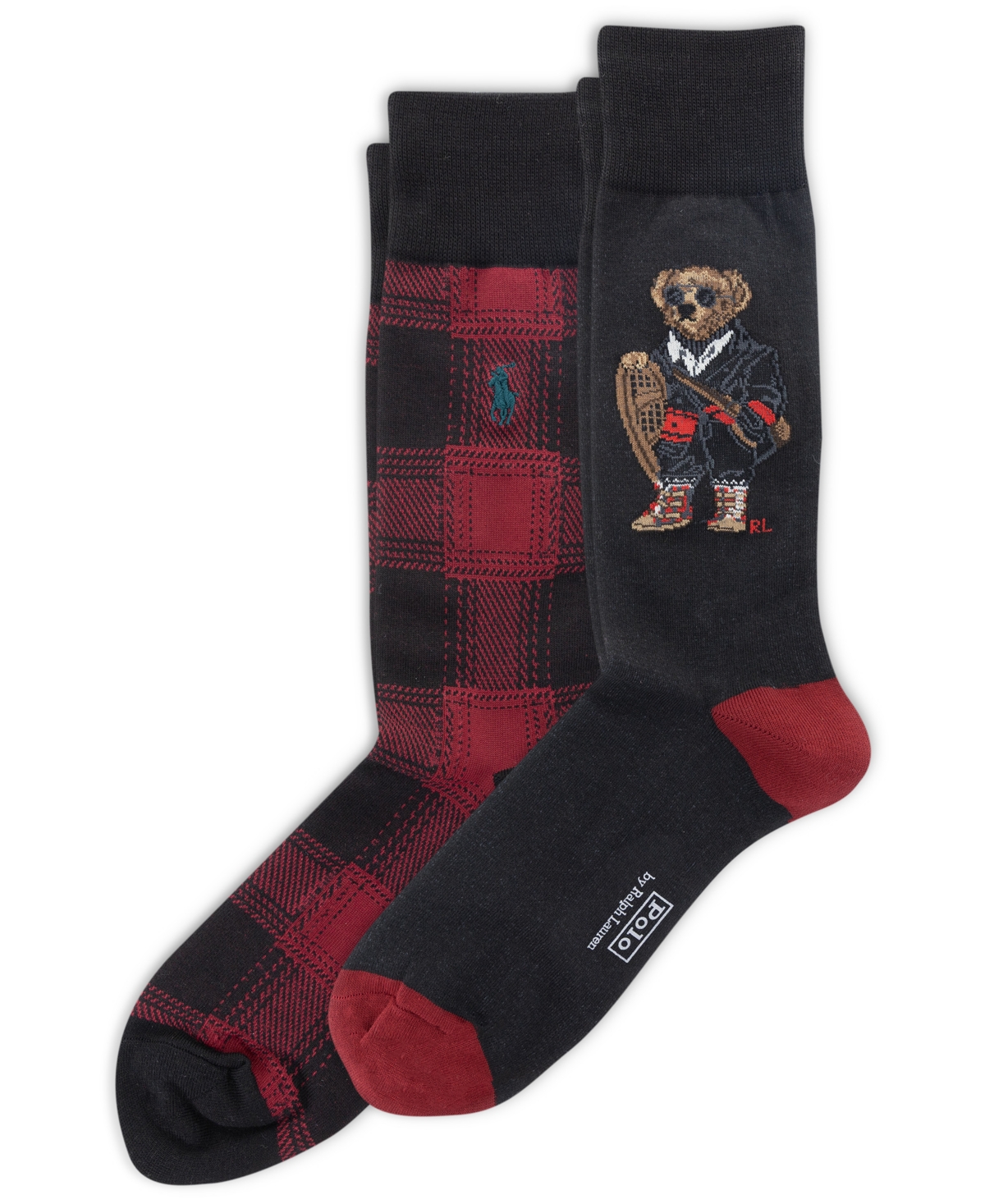 Polo Ralph Lauren Mens 2-Pack Holiday Bear Socks - Black
