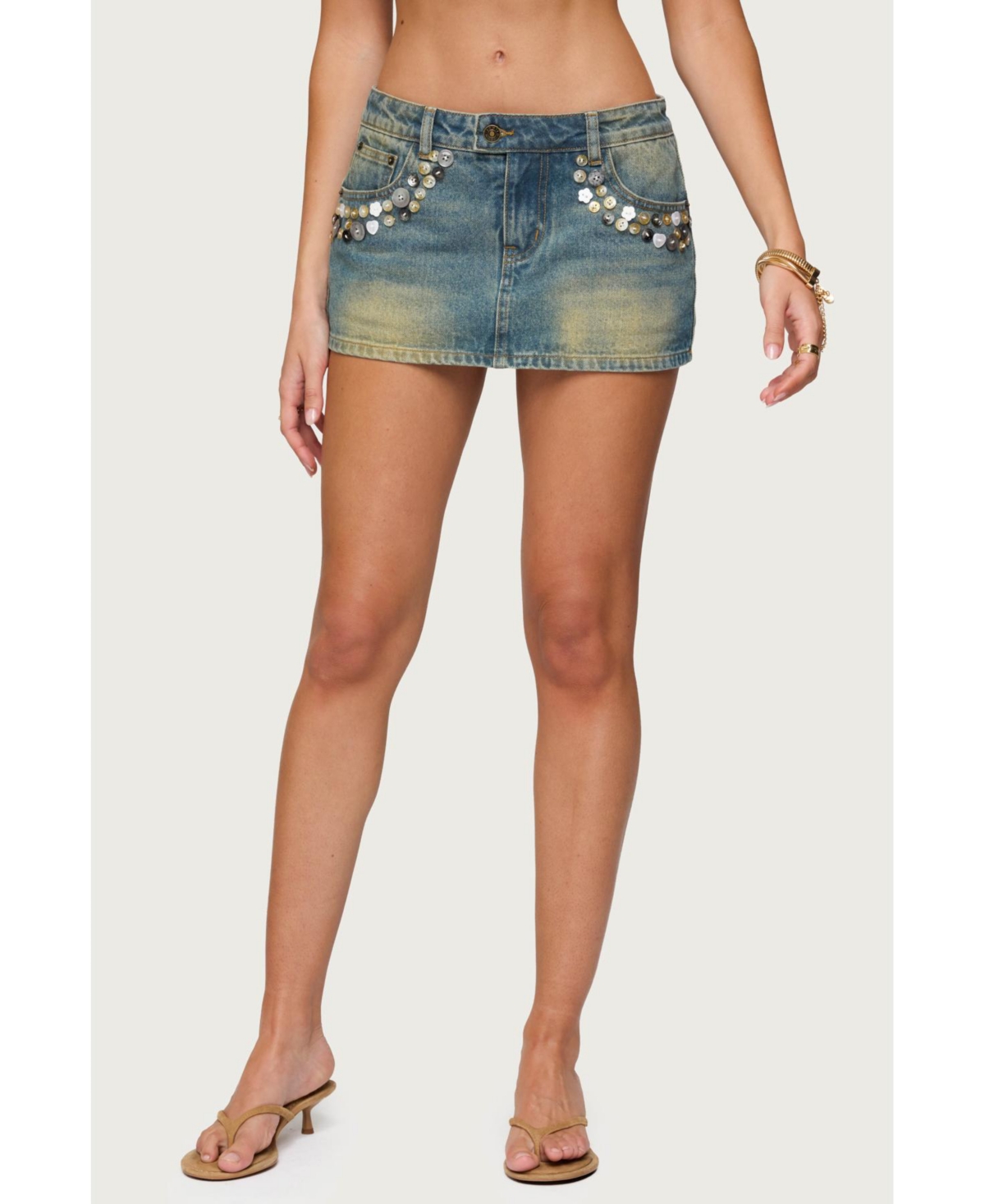 Click here for Edikted Womens Mixed Buttons Denim Mini Skort - Bl... prices