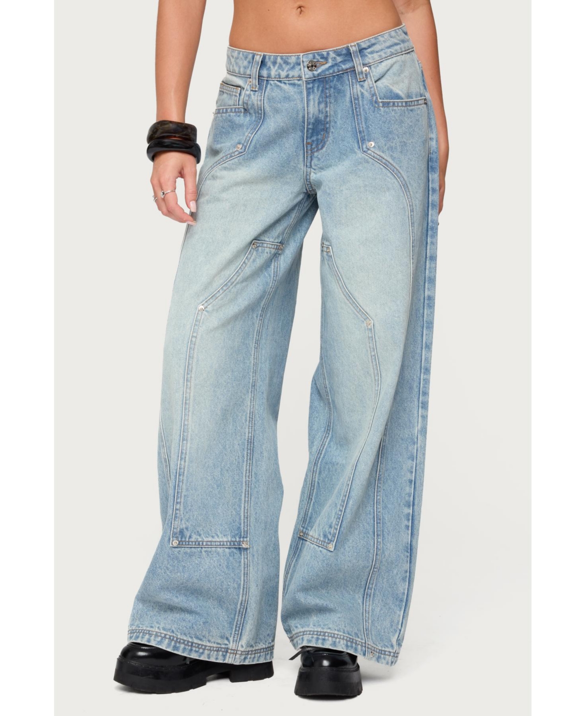 Edikted Womens Dema Western Low Rise Jeans - Light-blue