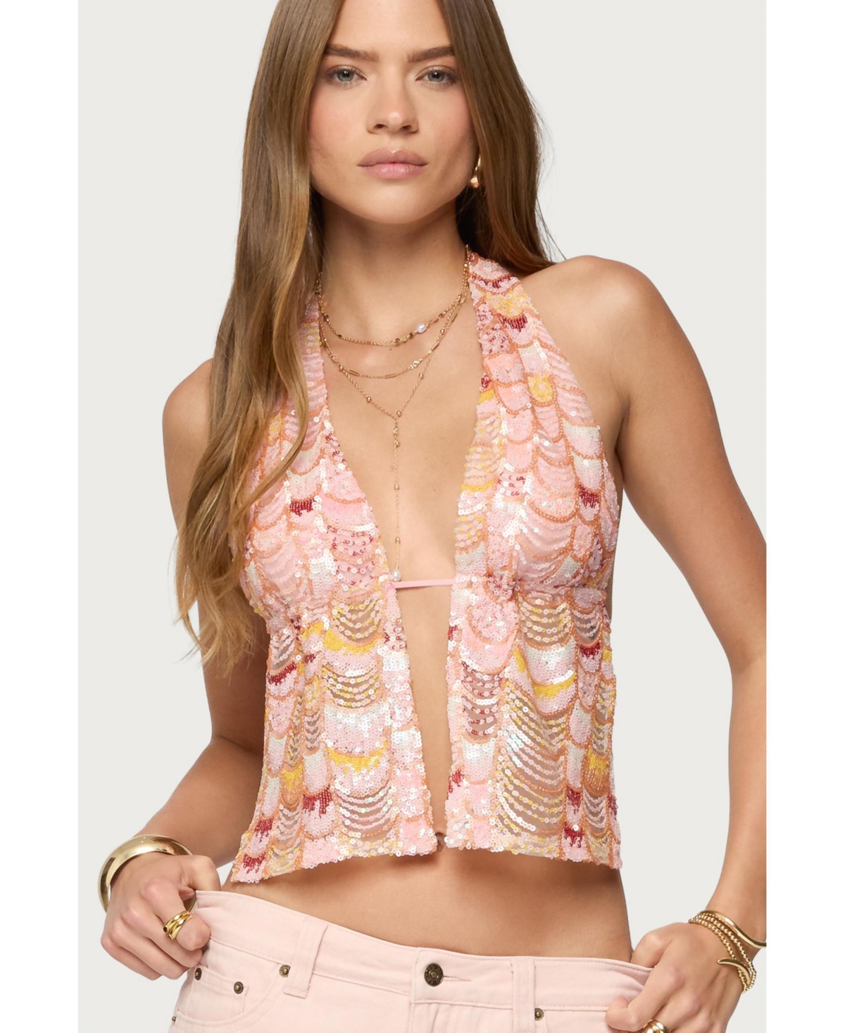Click here for Edikted Womens Mermaid Backless Sequin Split Front... prices