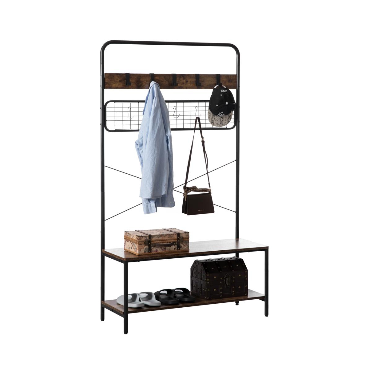 Click here for Vintage like Brown Coat Rack Hall Tree with Storag... prices