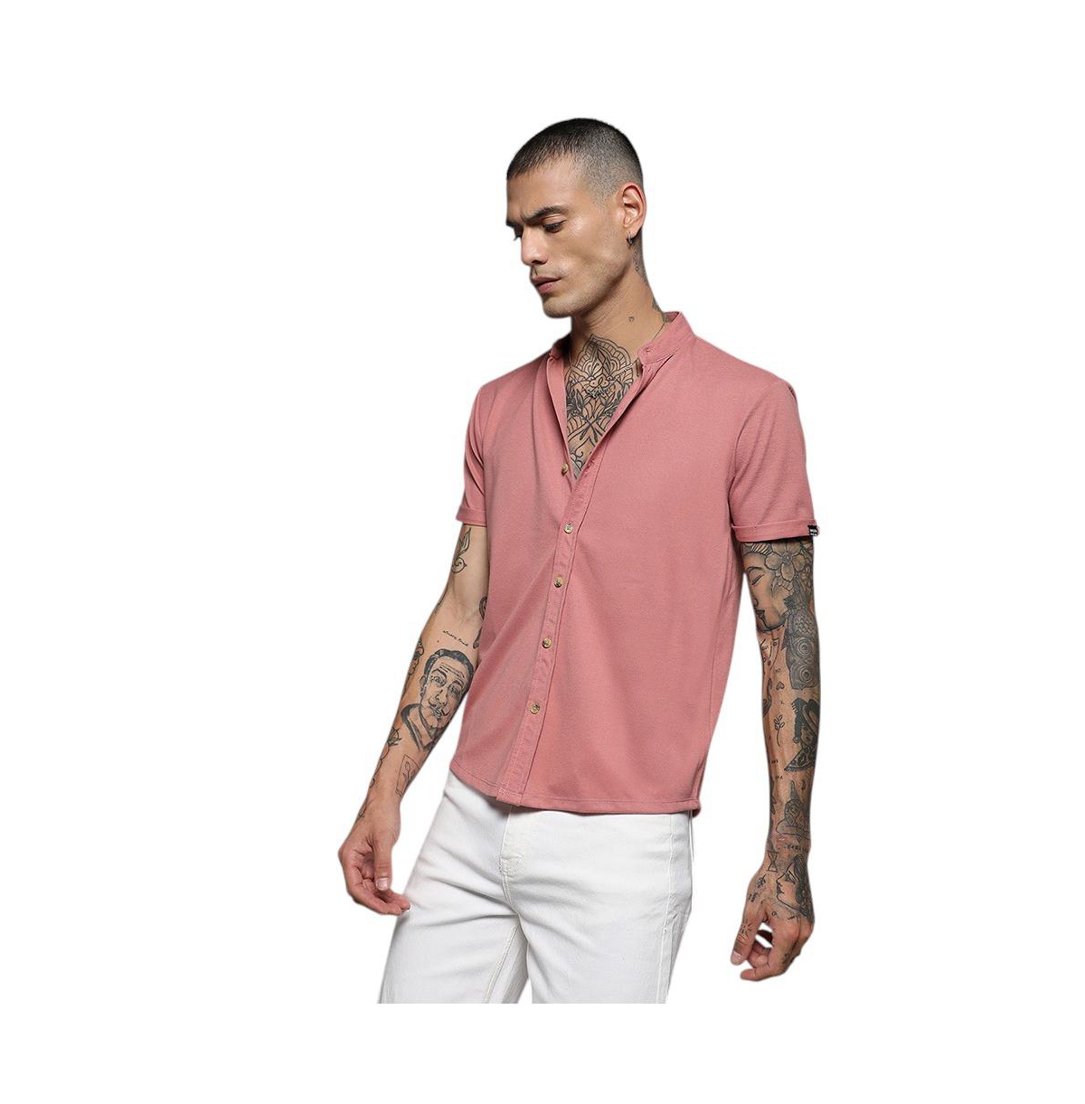 Click here for Campus Sutra Mens Salmon Pink Basic Shirt - Pink prices