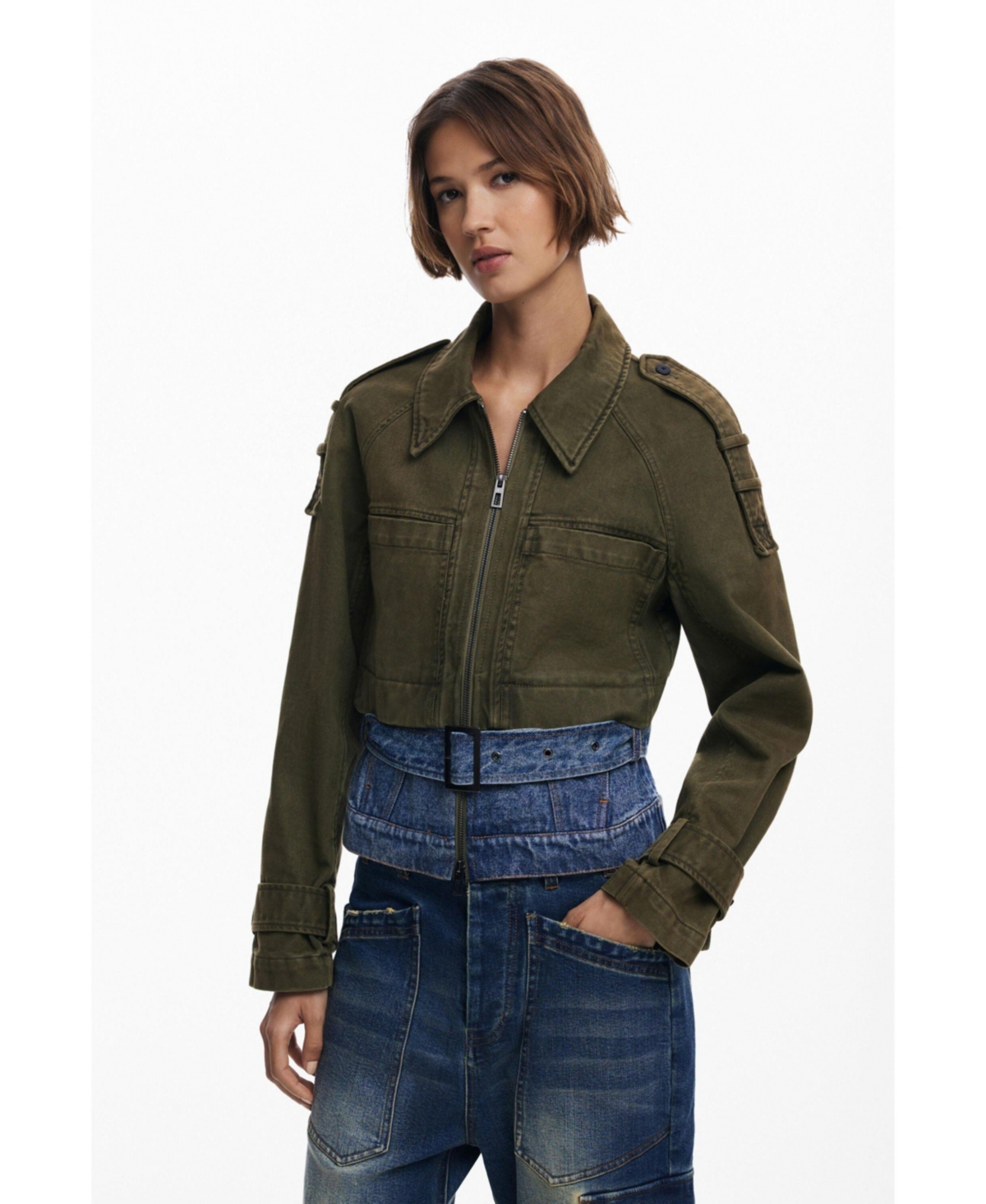 Click here for Desigual Womens Combined short parka - Khaki prices