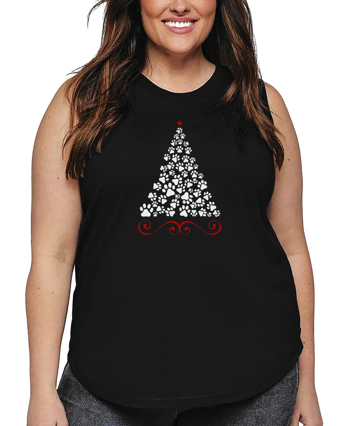 Click here for La Pop Art Plus Size Paw Christmas Tree Art Tank T... prices