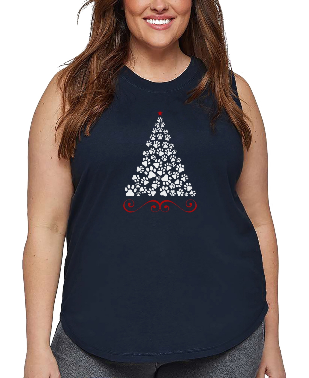 Click here for La Pop Art Plus Size Paw Christmas Tree Art Tank T... prices