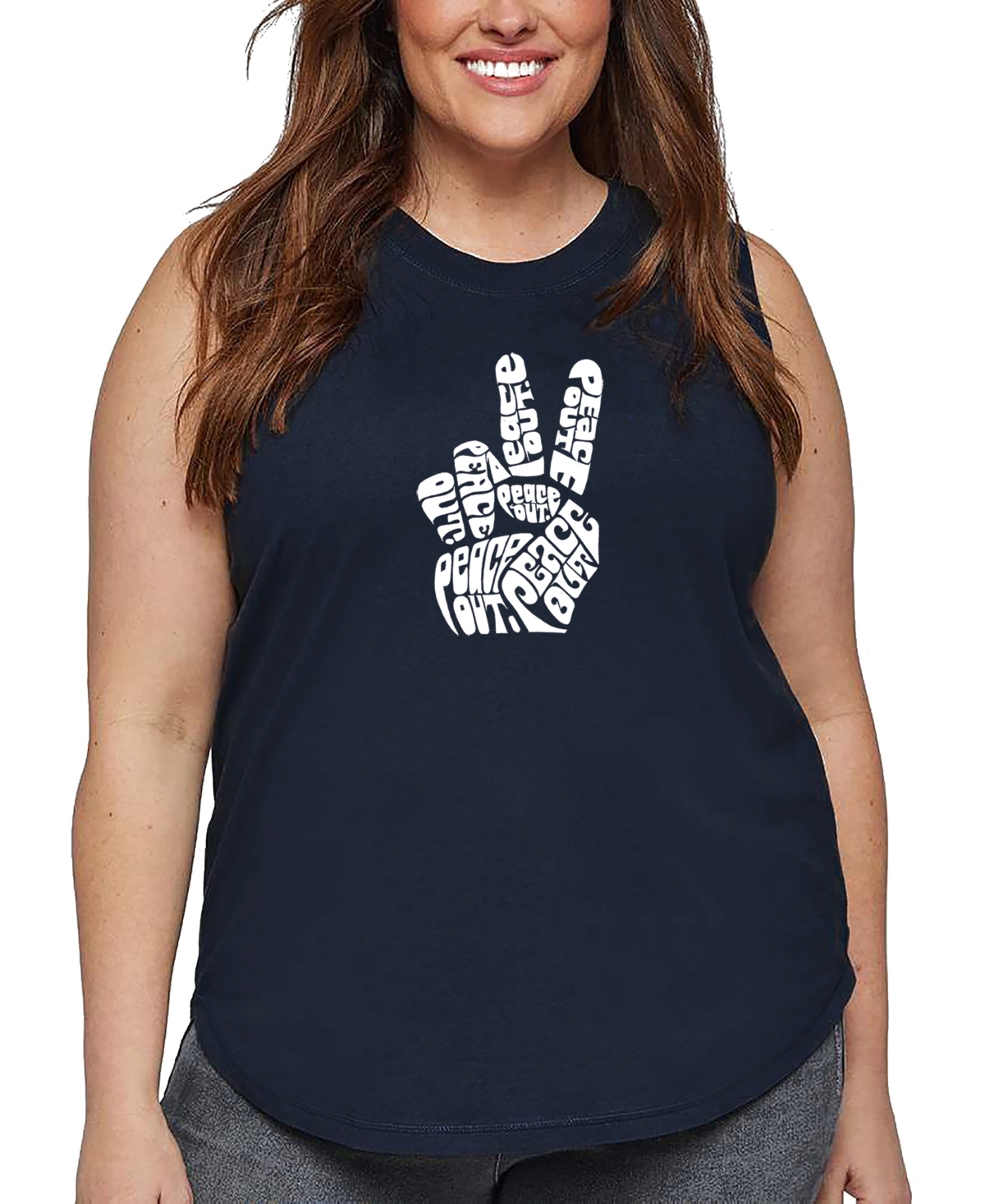 Click here for La Pop Art Plus Size Peace Out Word Art Tank Top -... prices