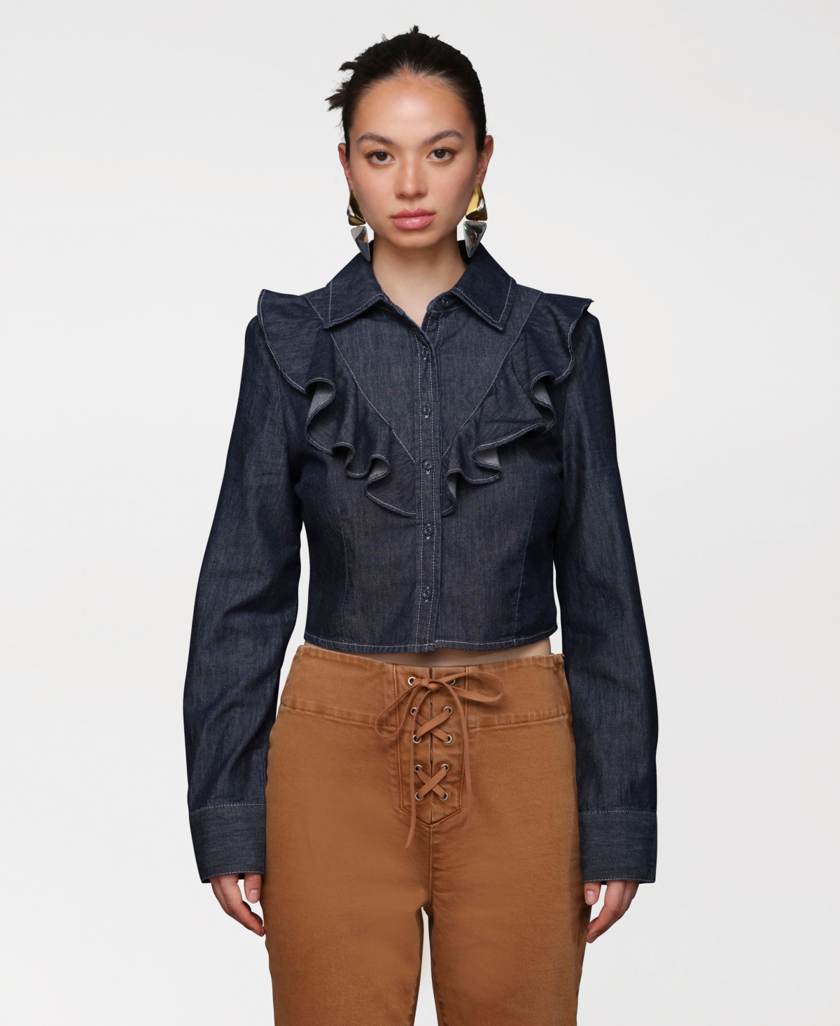 Click here for Avec Les Filles Womens Ruffle Yoke Blouse - Medium... prices