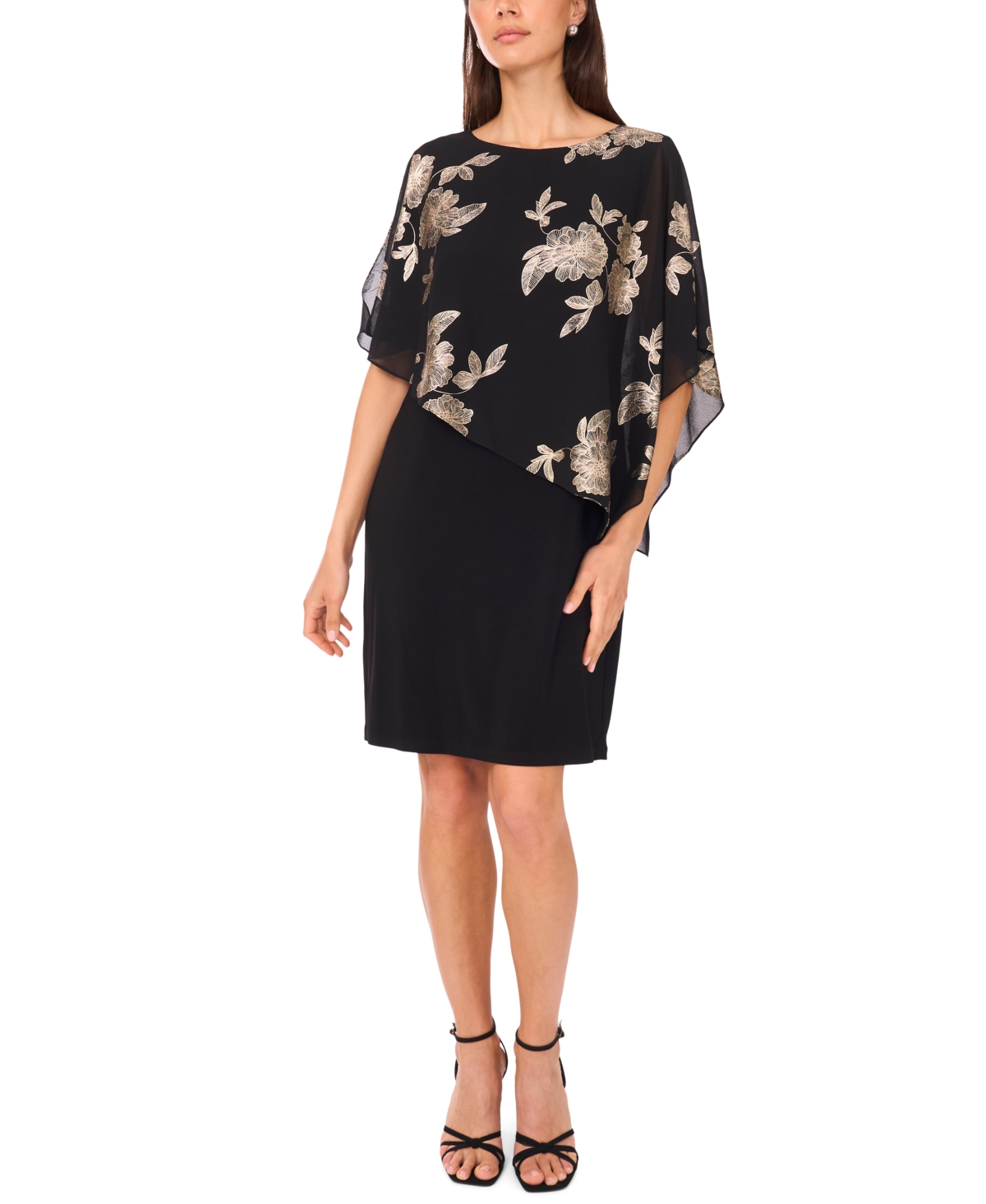 Click here for Msk Womens Foil Cape Short Dress - Black prices