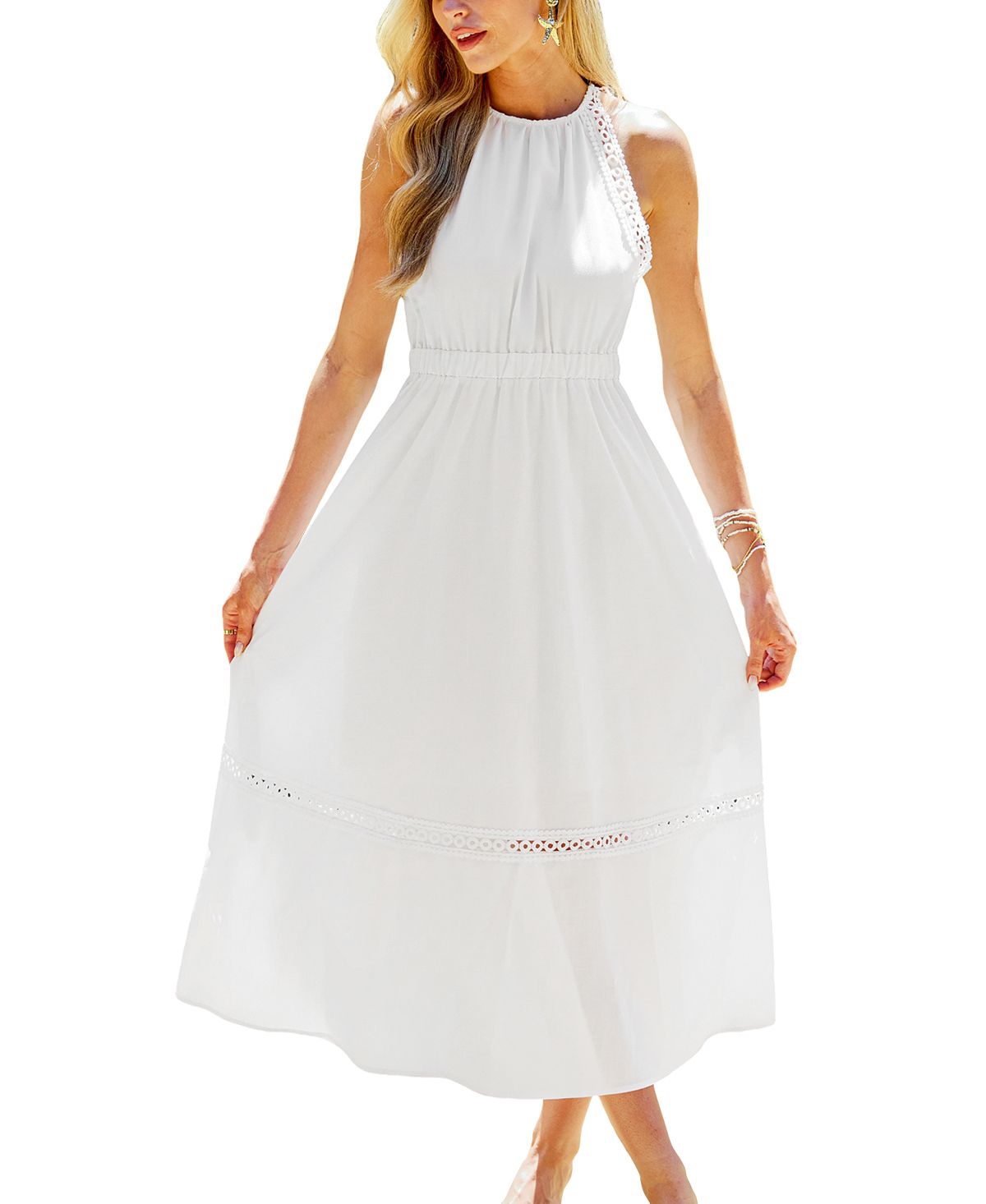 Click here for Cupshe Womens Elegant Lace Midi Beach Dress - Whit... prices