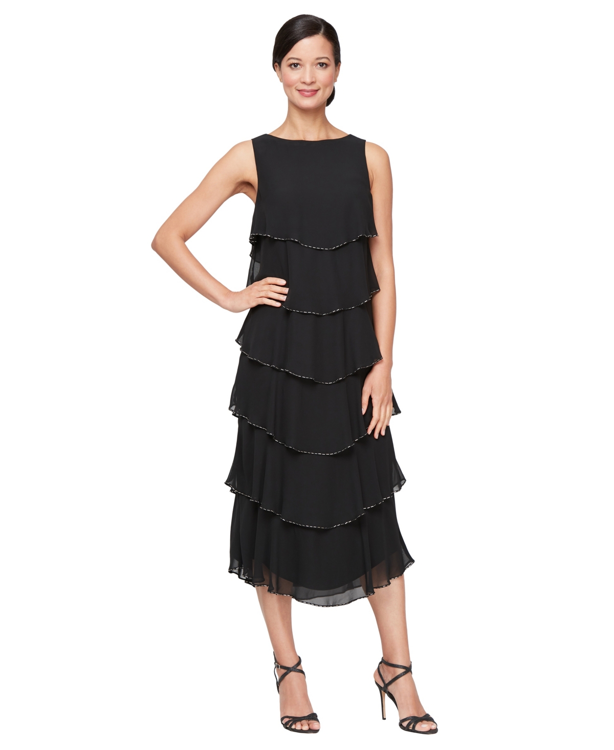Click here for Sl Fashions Womens Boat Neckline Tiered Beads Midi... prices