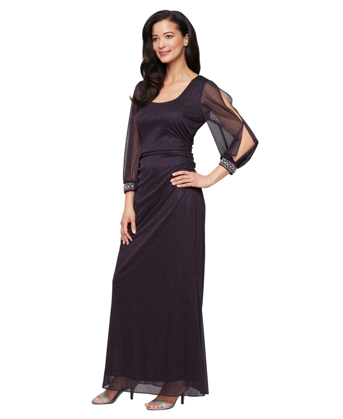 Click here for Sl Fashions Womens Long Cold Shoulder Gown - Plum prices