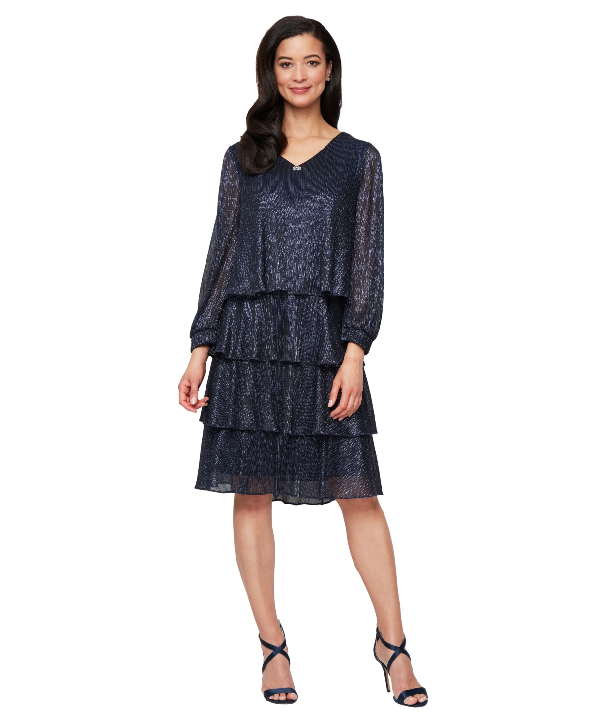 Click here for Sl Fashions WomensÂ Short V-Neck Bodre Dress - Nav... prices