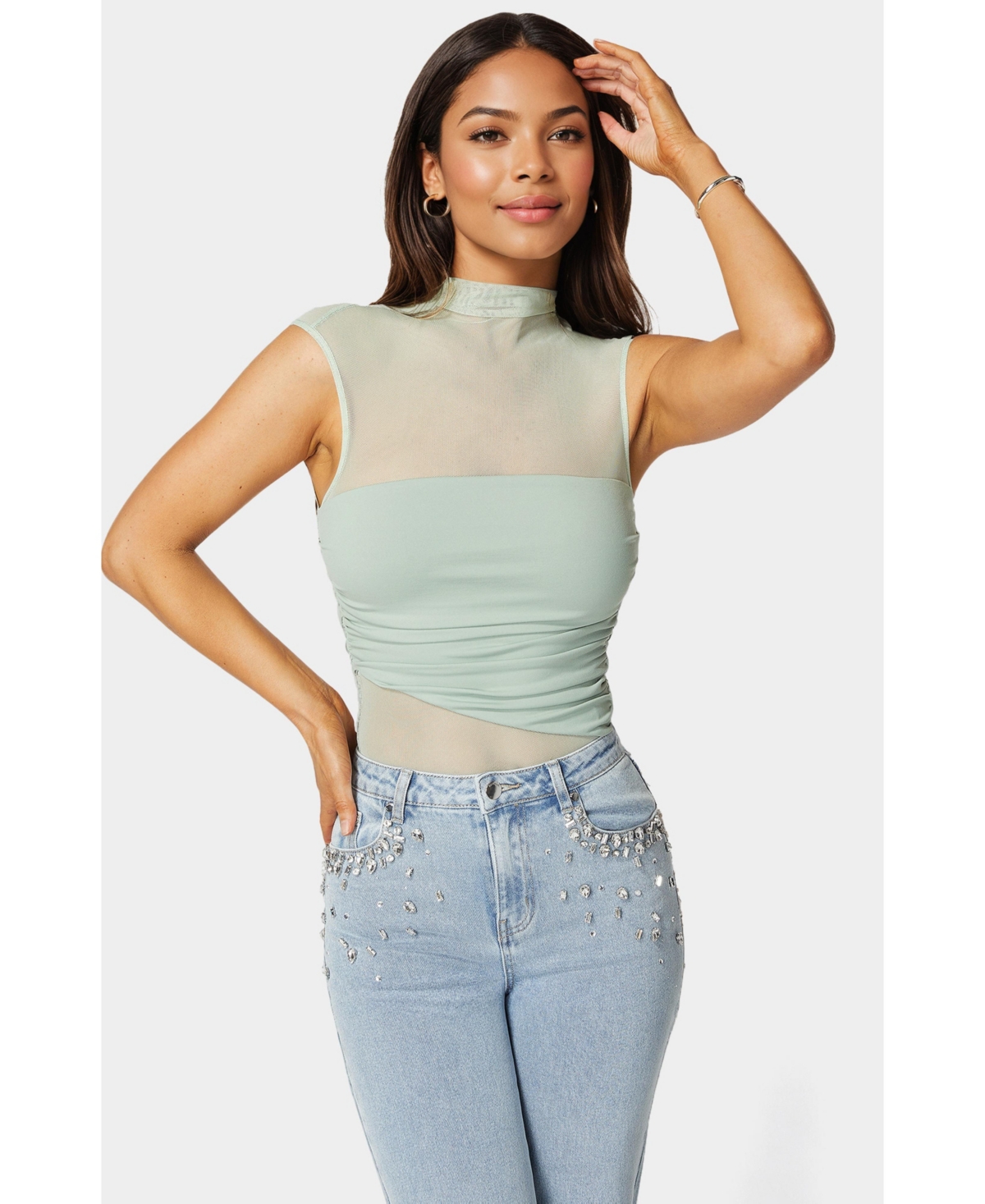 Click here for Bebe Draped Knit Bodysuit - Slit green prices