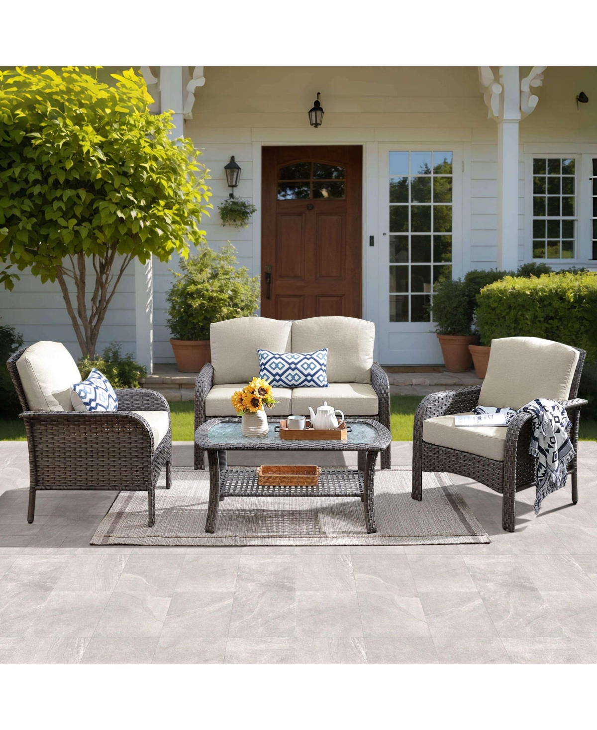 Click here for Xizzi 4 Pieces Patio Fruniture Set Outdoor Wicker... prices