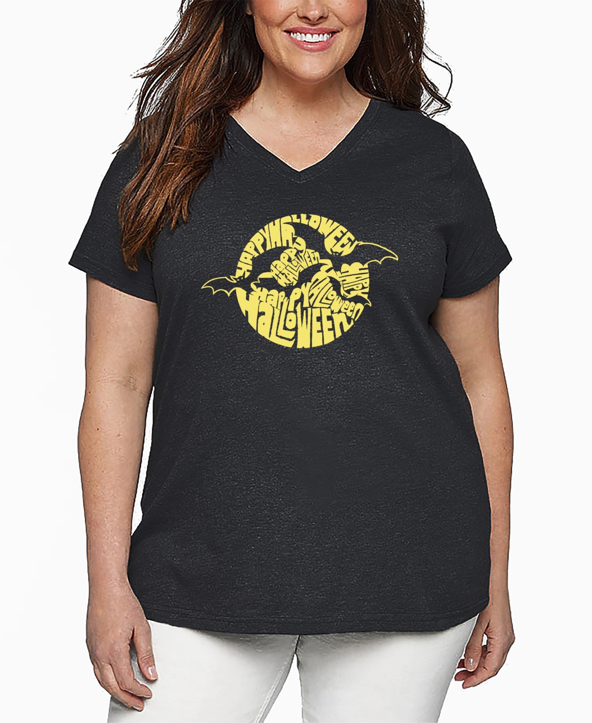Click here for La Pop Art Plus Size Halloween Bats Word Art V-Nec... prices
