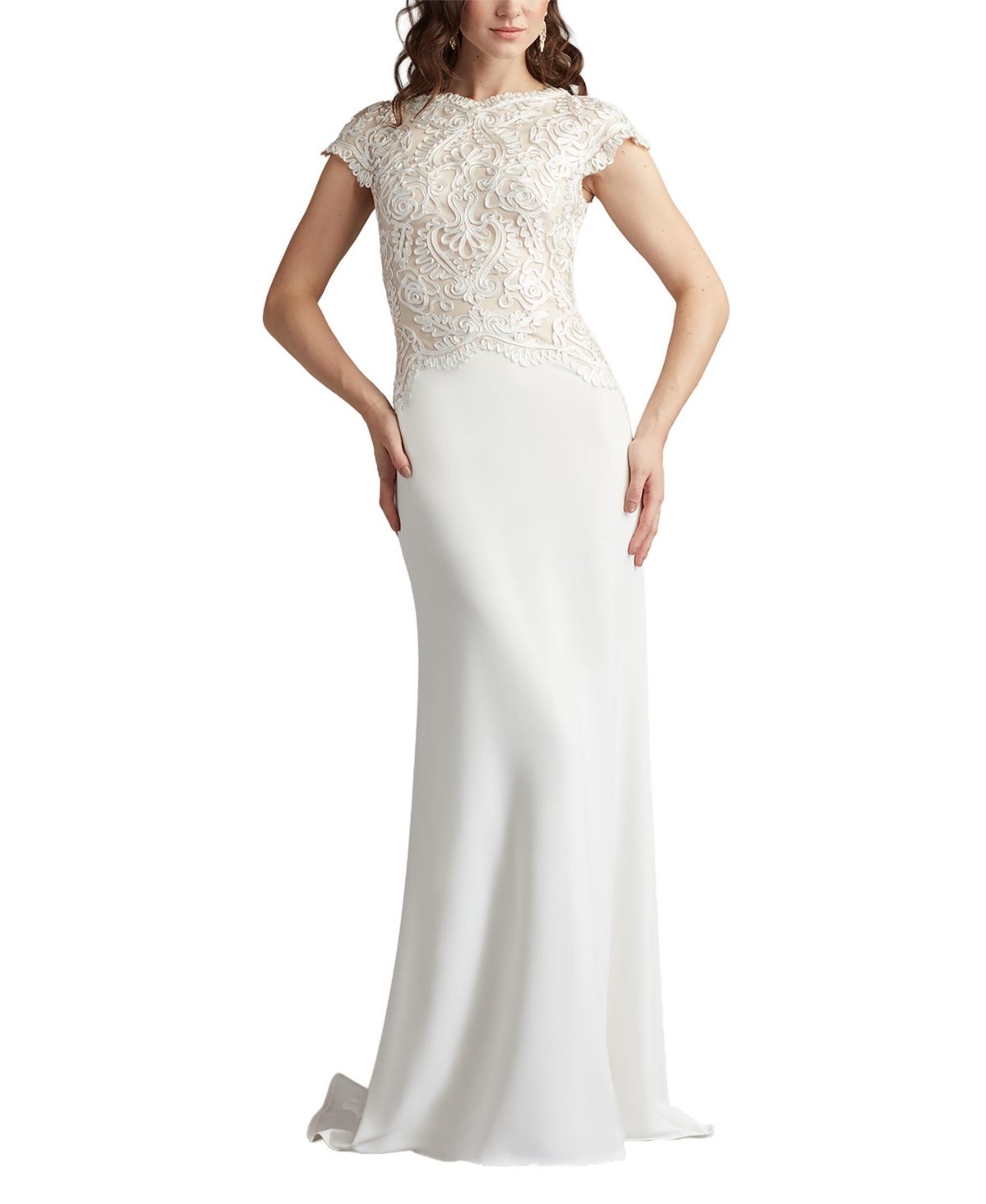 Click here for Tadashi Shoji Isadora Embroidered Crepe Gown - Ivo... prices