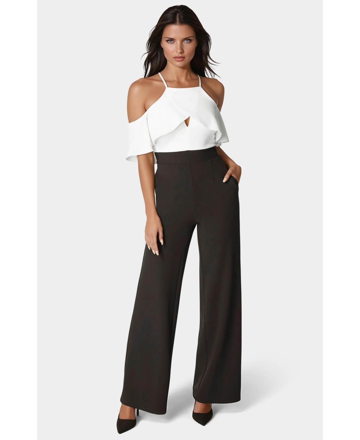 Click here for Bebe Womens Cold Shoulder Palazzo Leg Jumpsuit - B... prices