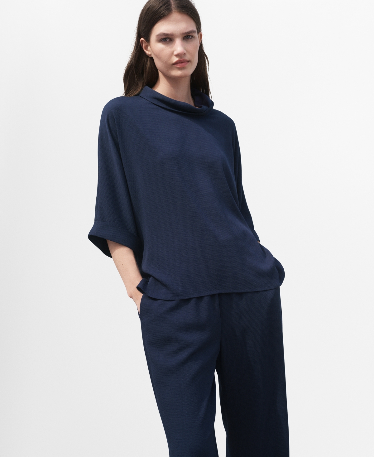 Click here for Mango Womens Oversized Flowing Blouse - Navy prices