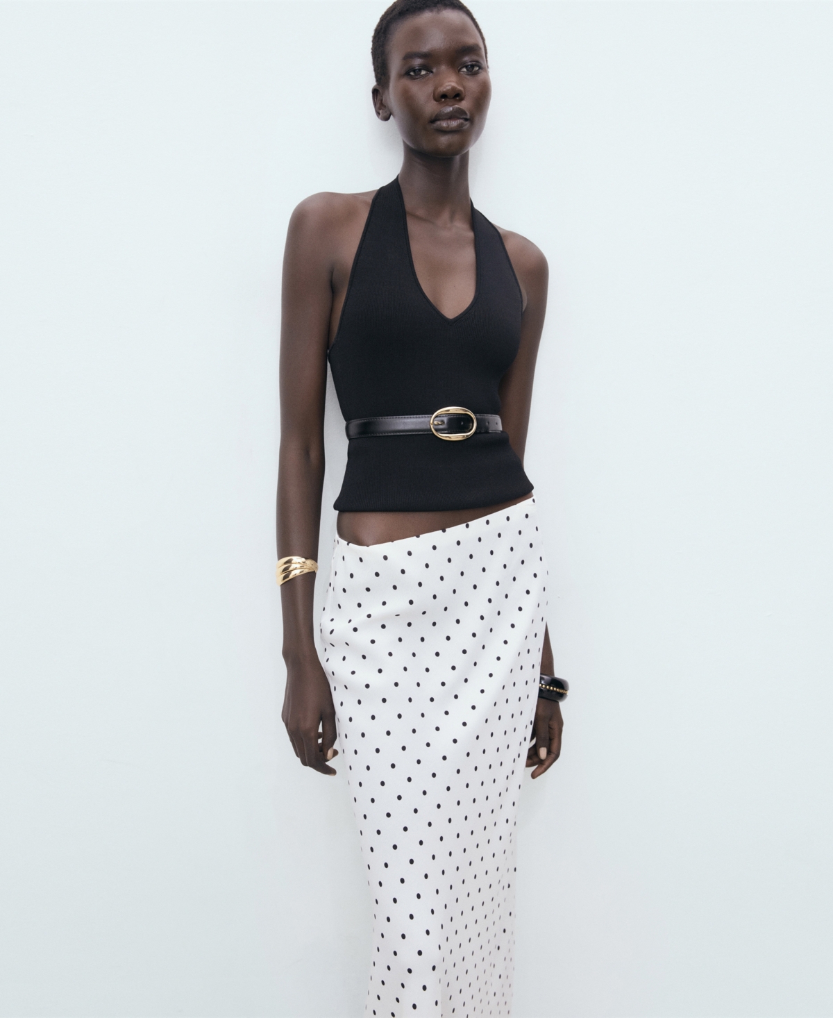 Click here for Mango Womens Long Polka Dot Skirt - Off White prices