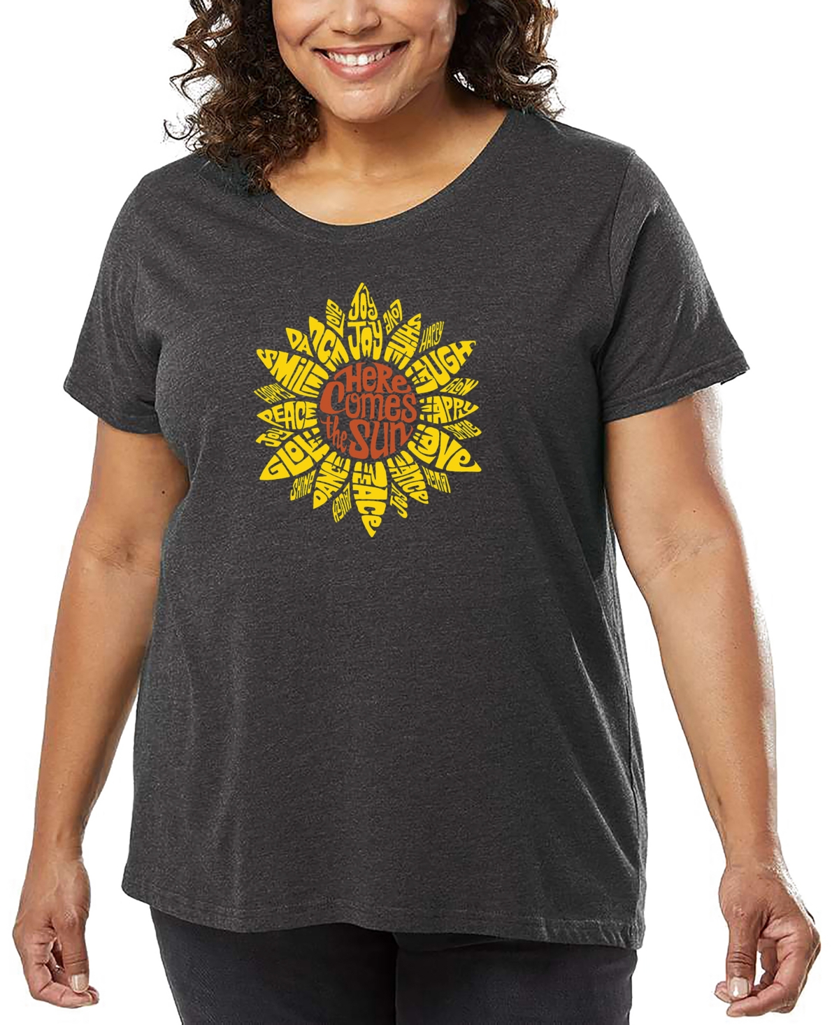 Click here for La Pop Art Plus Size Sunflower Word Art T-Shirt -... prices
