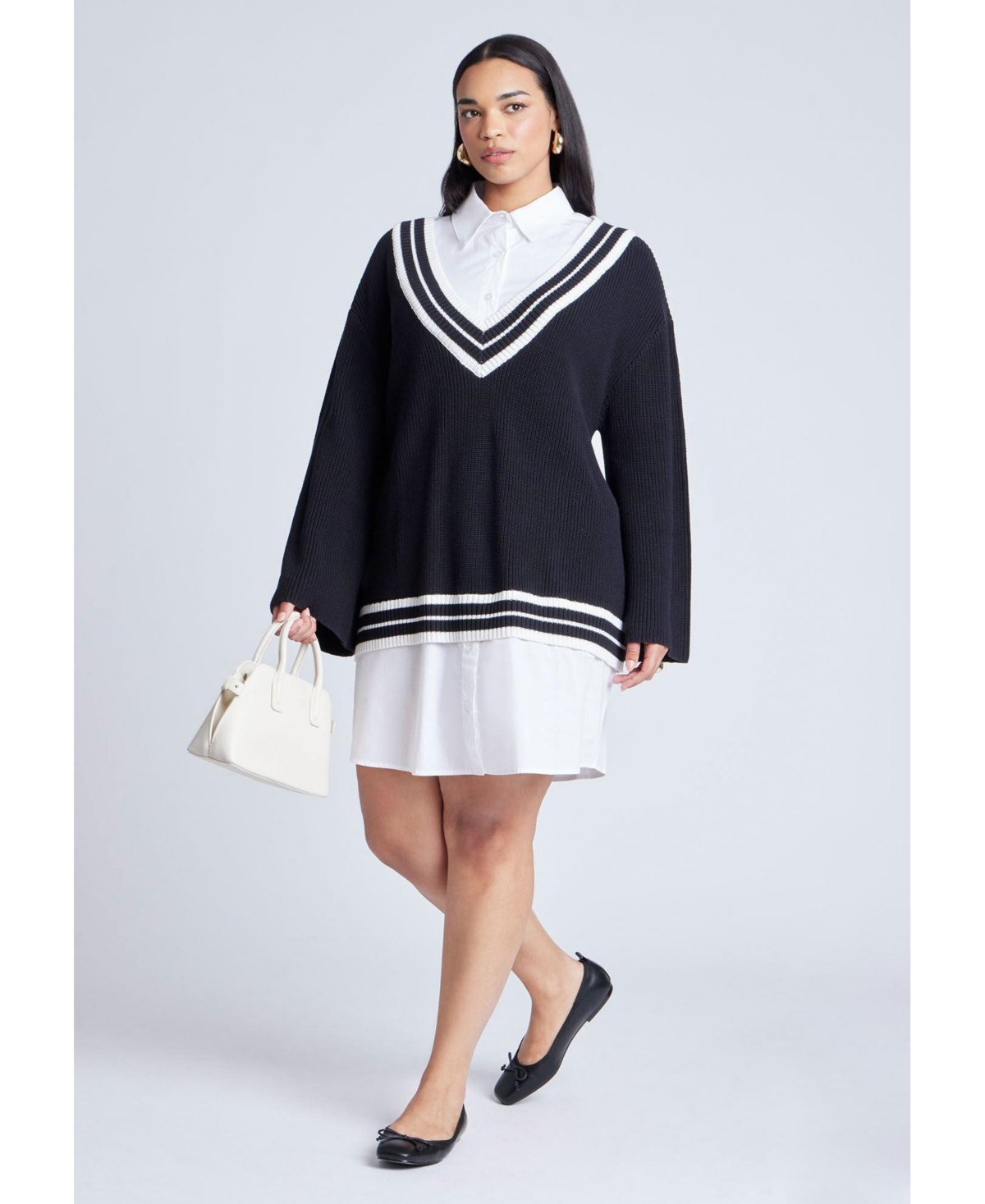 Click here for Eloquii Womens Plus Size Striped Sweater Twofer Mi... prices