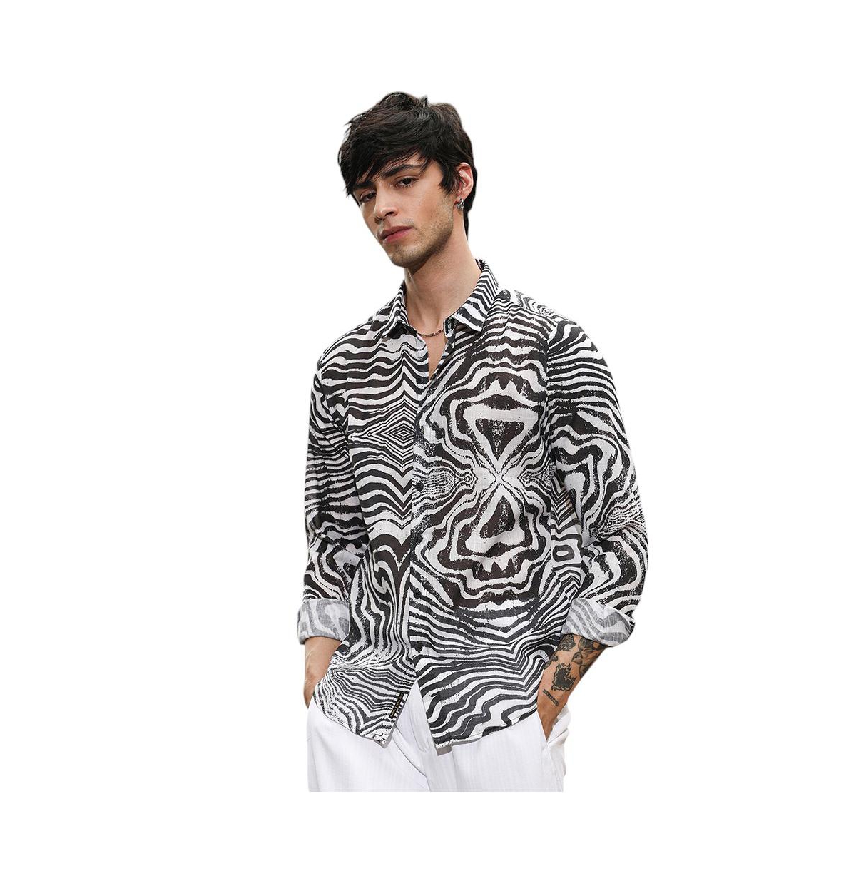 Click here for Campus Sutra Mens Zebra-Kaleidoscopic Shirt - Whit... prices