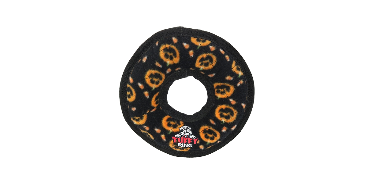 Click here for Tuffy Holiday Medium Ring Pumpkin  Dog Toy - Black prices