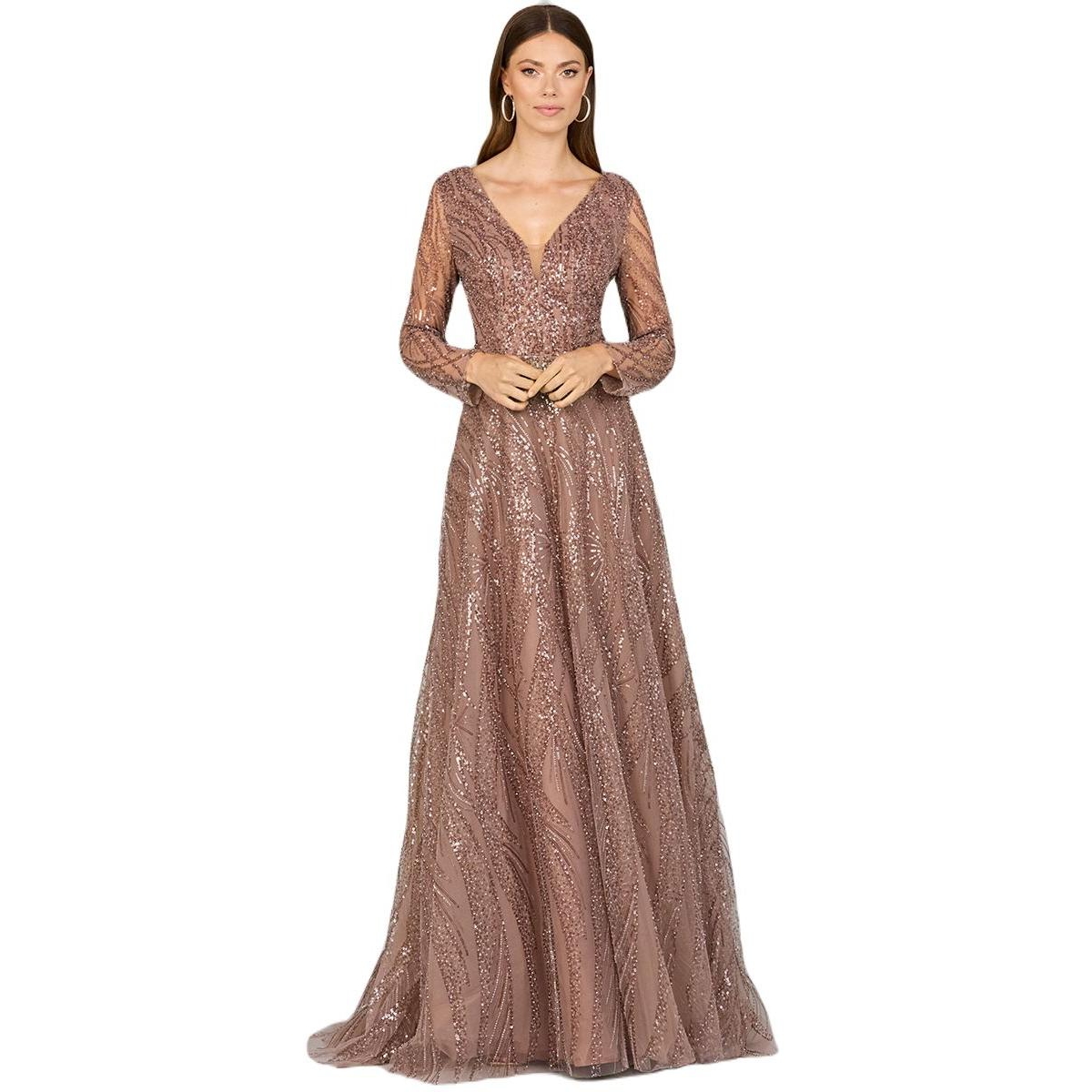 Click here for Lara Womens Modest Long Sleeve Ball Gown - Taupe prices