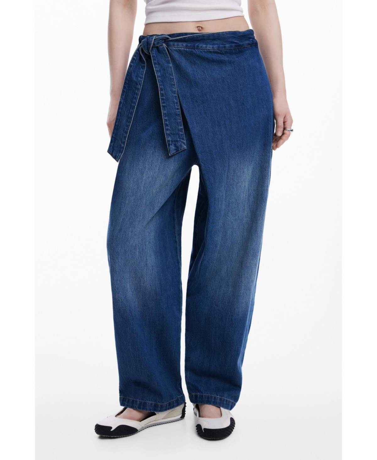 Click here for Desigual Womens Baggy wrap-style jeans - Medium bl... prices