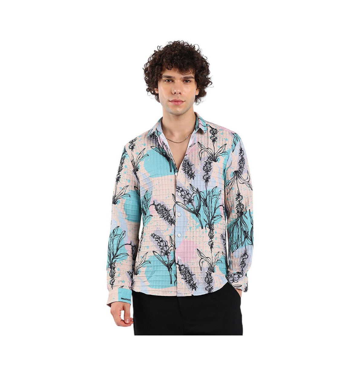 Click here for Campus Sutra Mens Sprig-Waffle Shirt - Pink prices