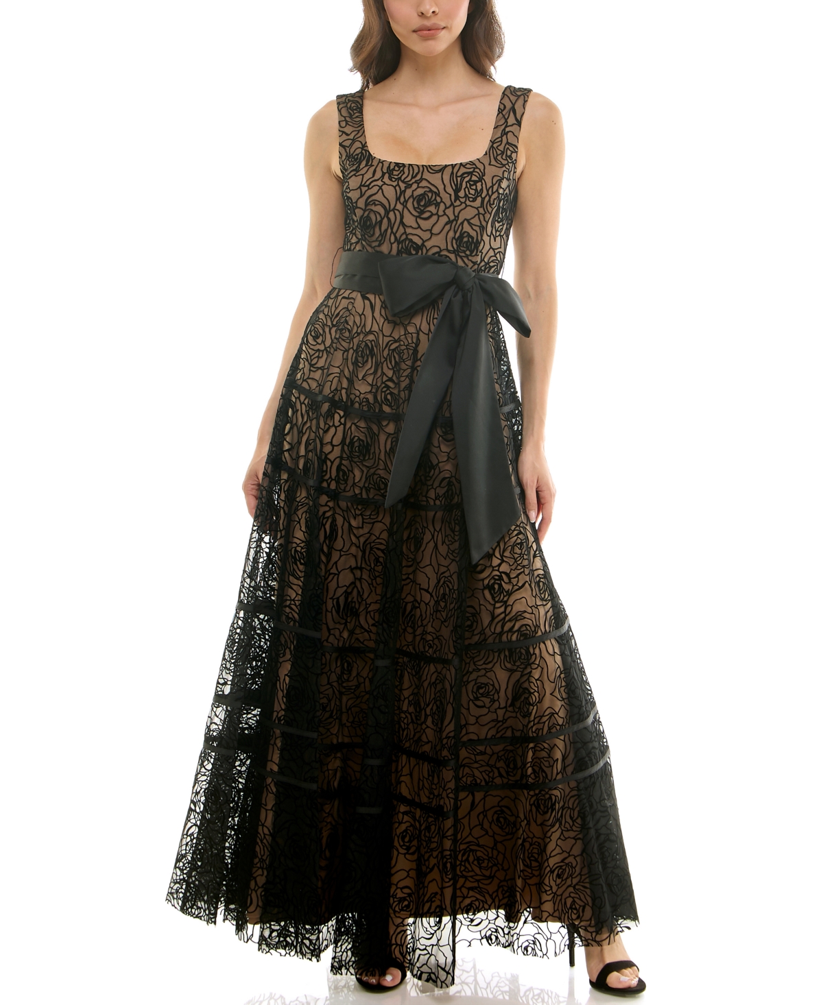 Click here for Taylor Womens Scoop Neck Tiered Dress - Ebony Bisc... prices