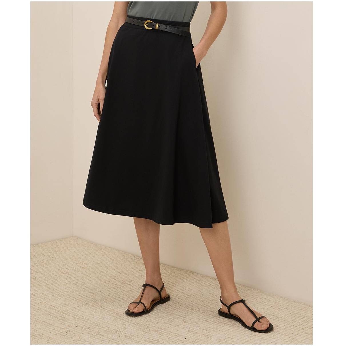 Click here for Pact Fit & Flare Midi Skirt - Black prices