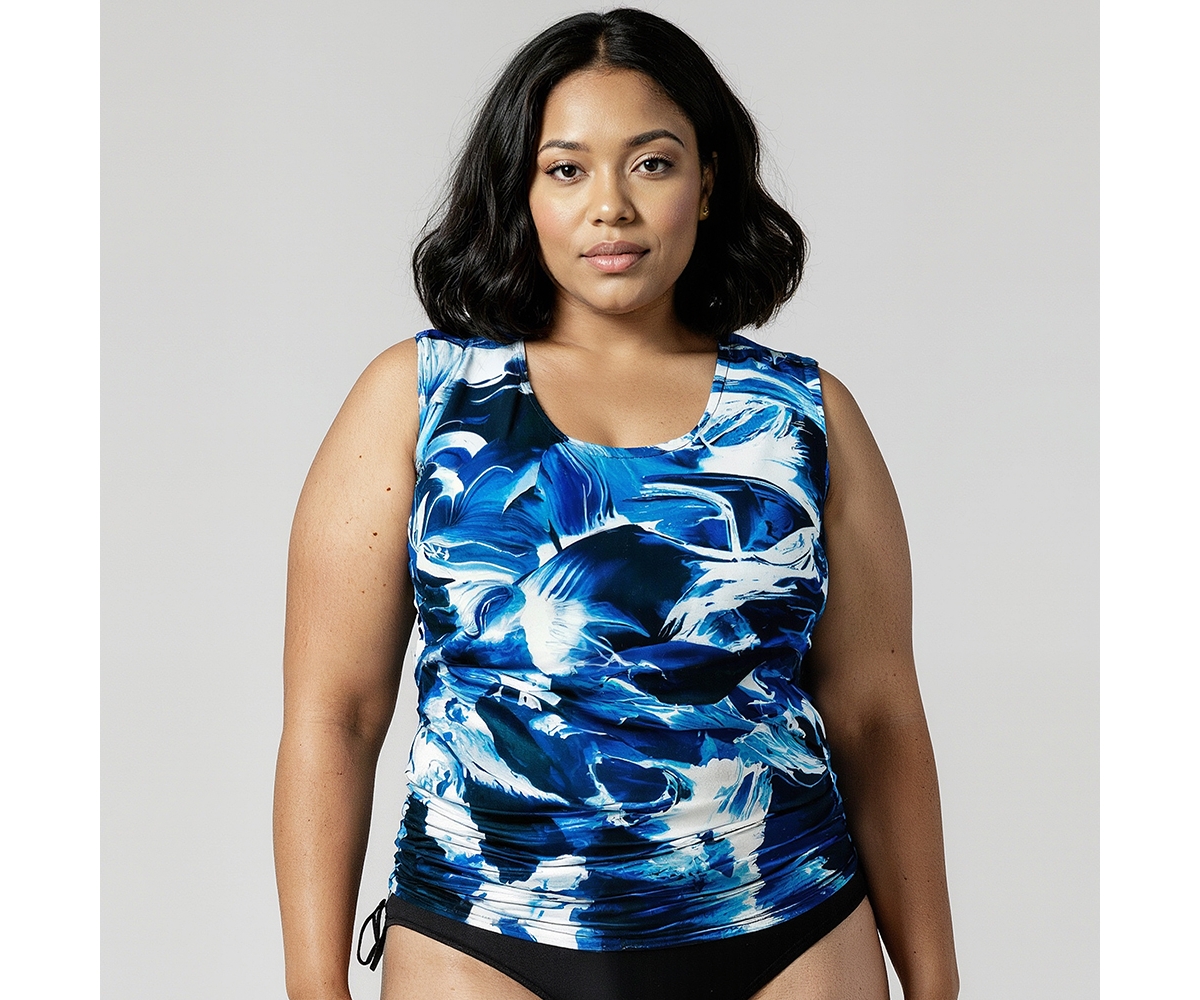 Click here for Calypsa Plus Size Closed Back Maya Swim Top - Navy... prices
